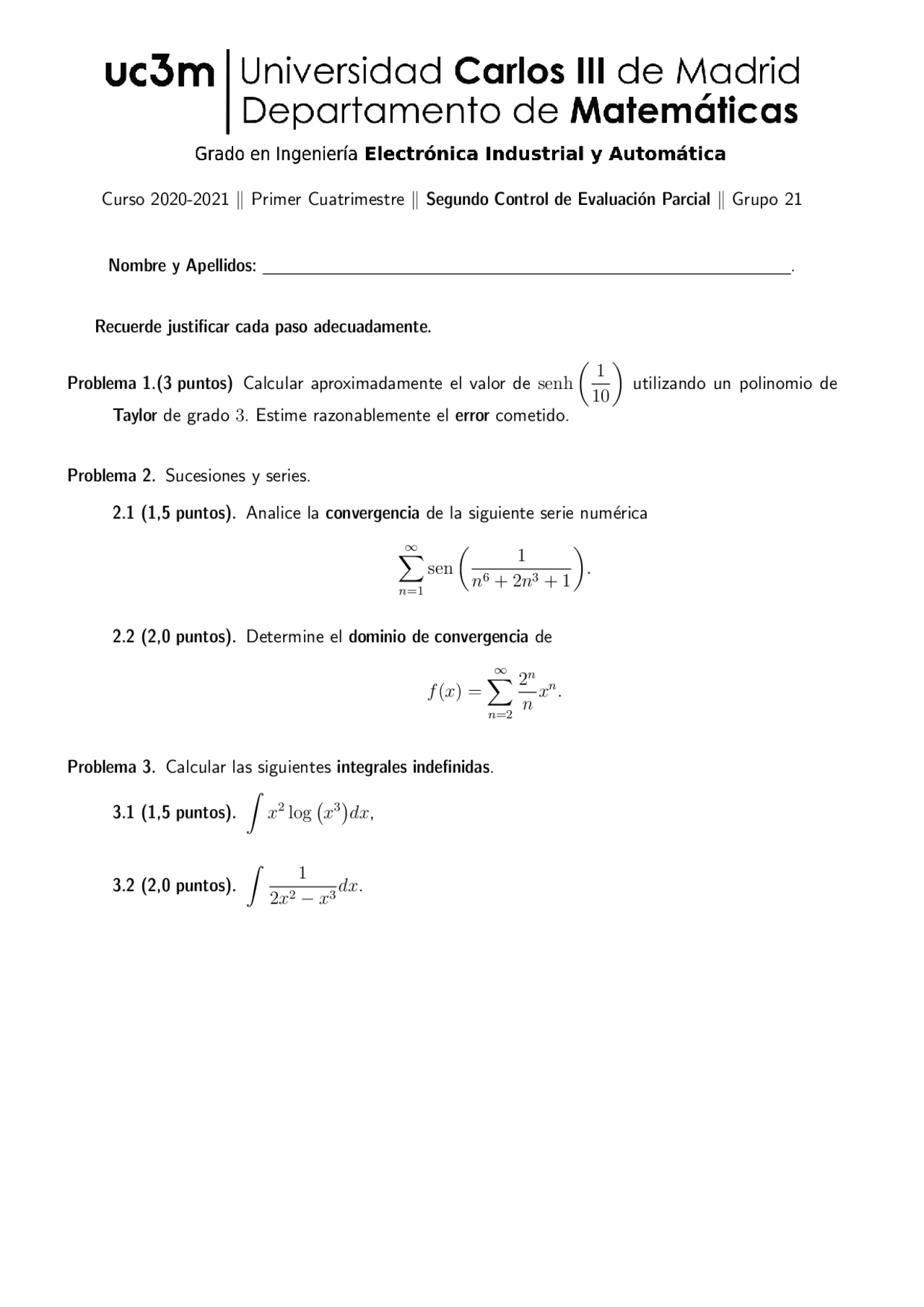 Examen Parcial De Calculo 1 Docsity