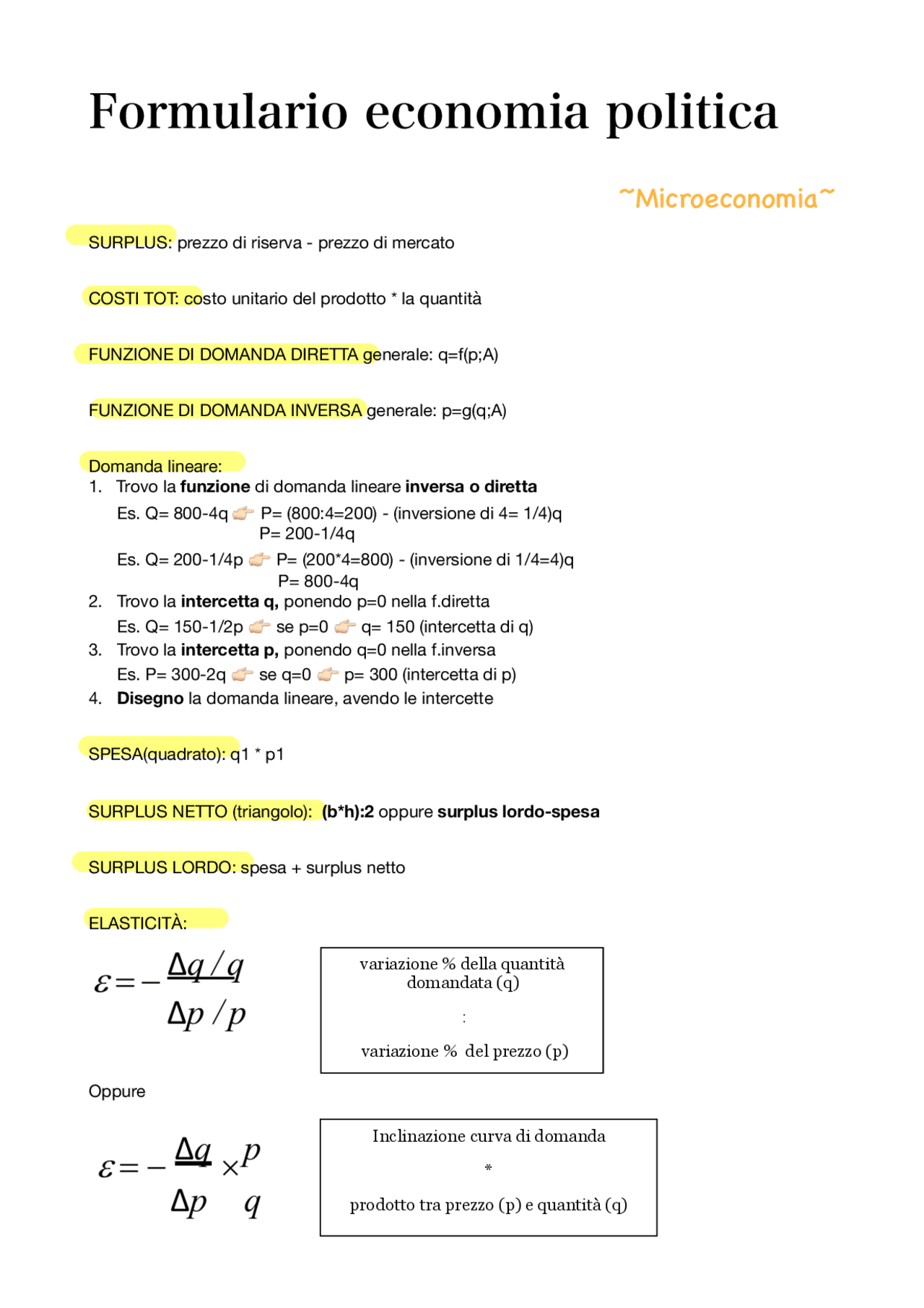 Formulario Economia politica - Docsity