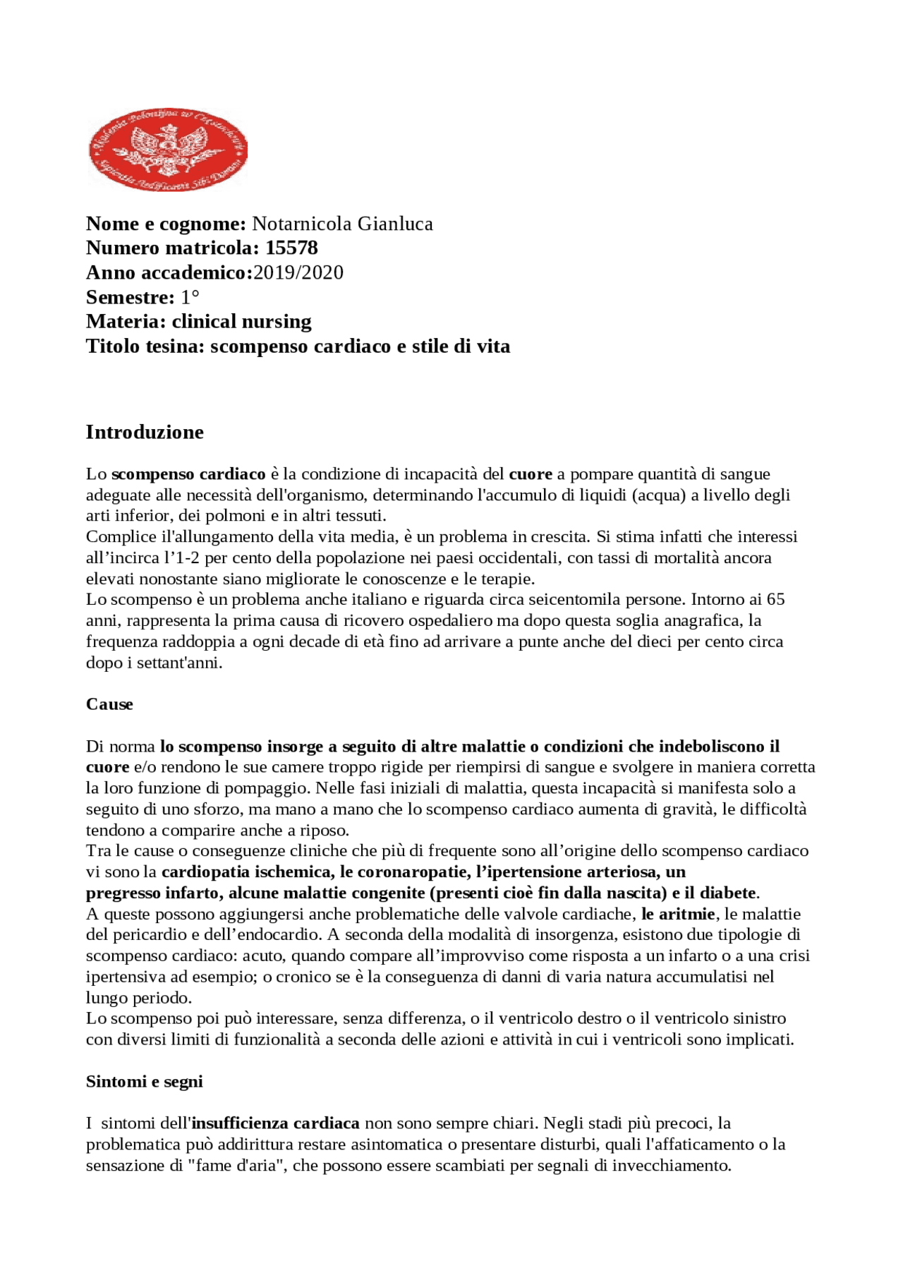 Scompenso Cardiaco E Stile Di Vita Docsity