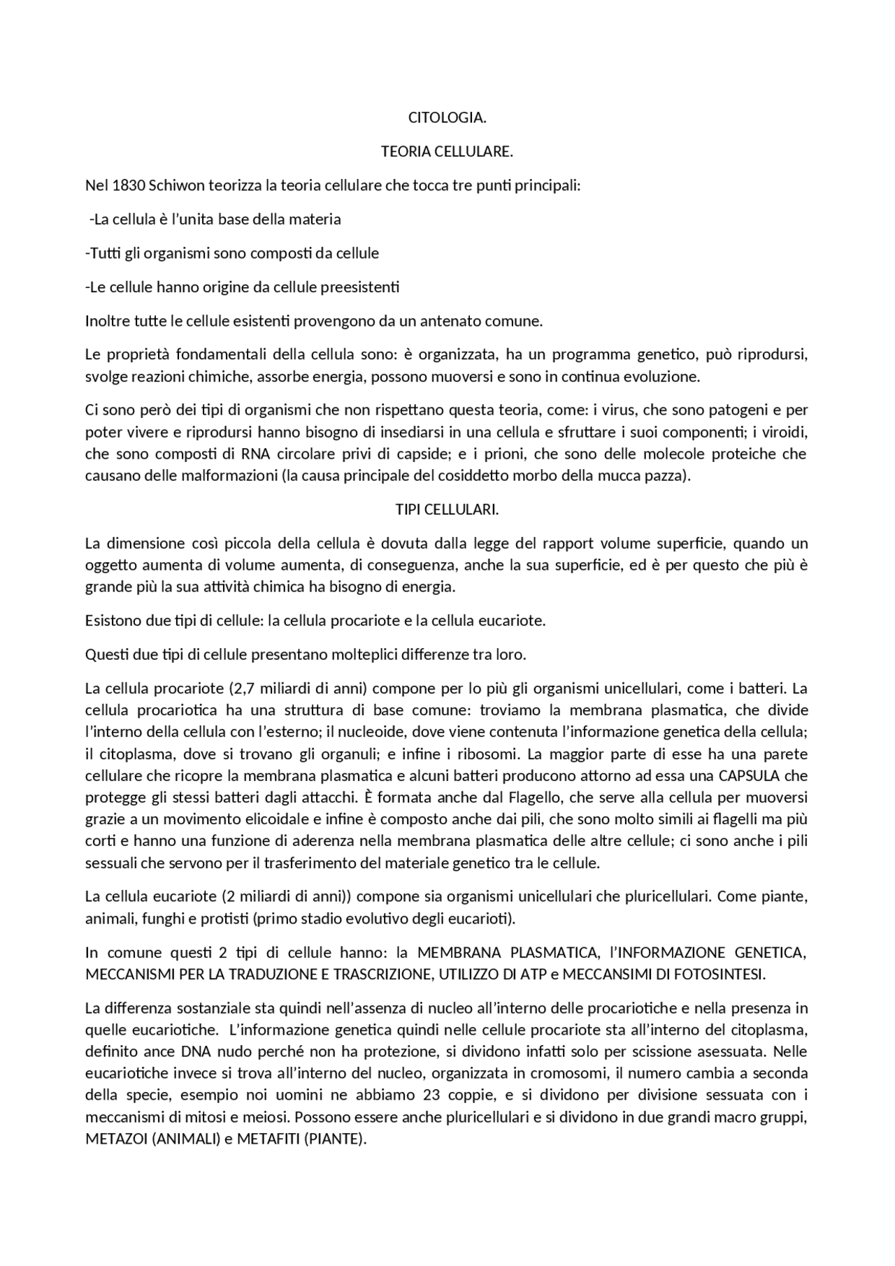Appunti Di Citologia Docsity