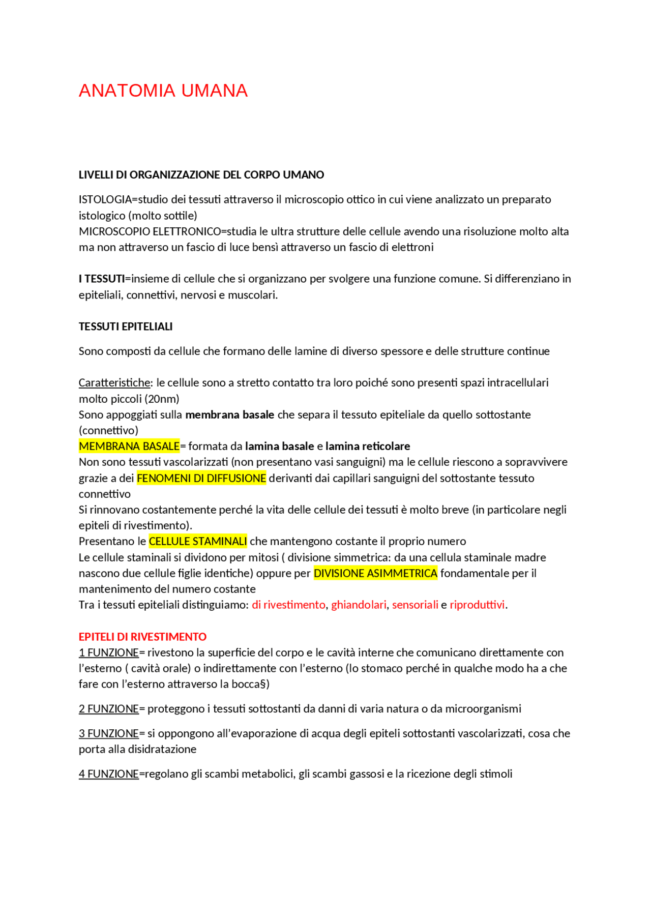 Appunti Di Anatomia Umana Prof Martelli Docsity