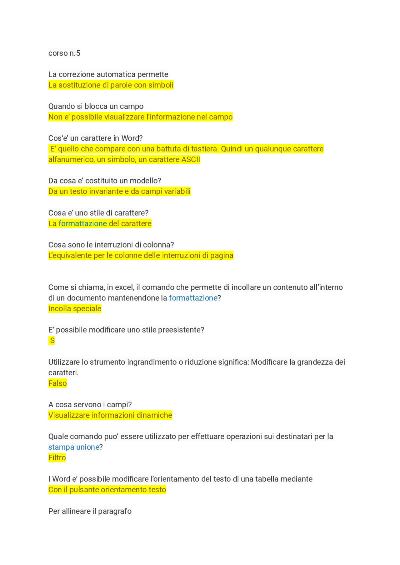 Esame Informatica Domande E Risposte Docsity