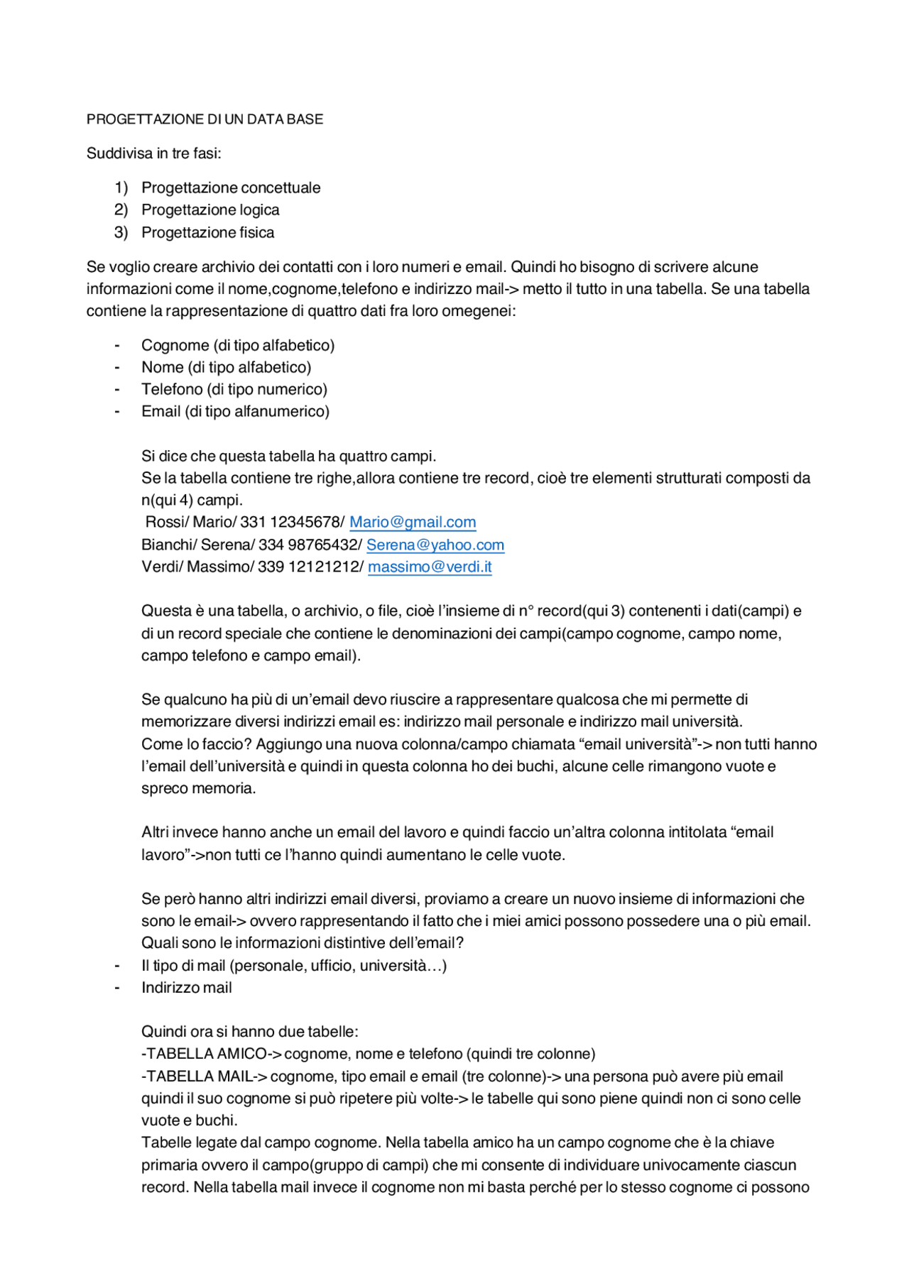 Progettazione database | Dispense di Elementi di Informatica | Docsity