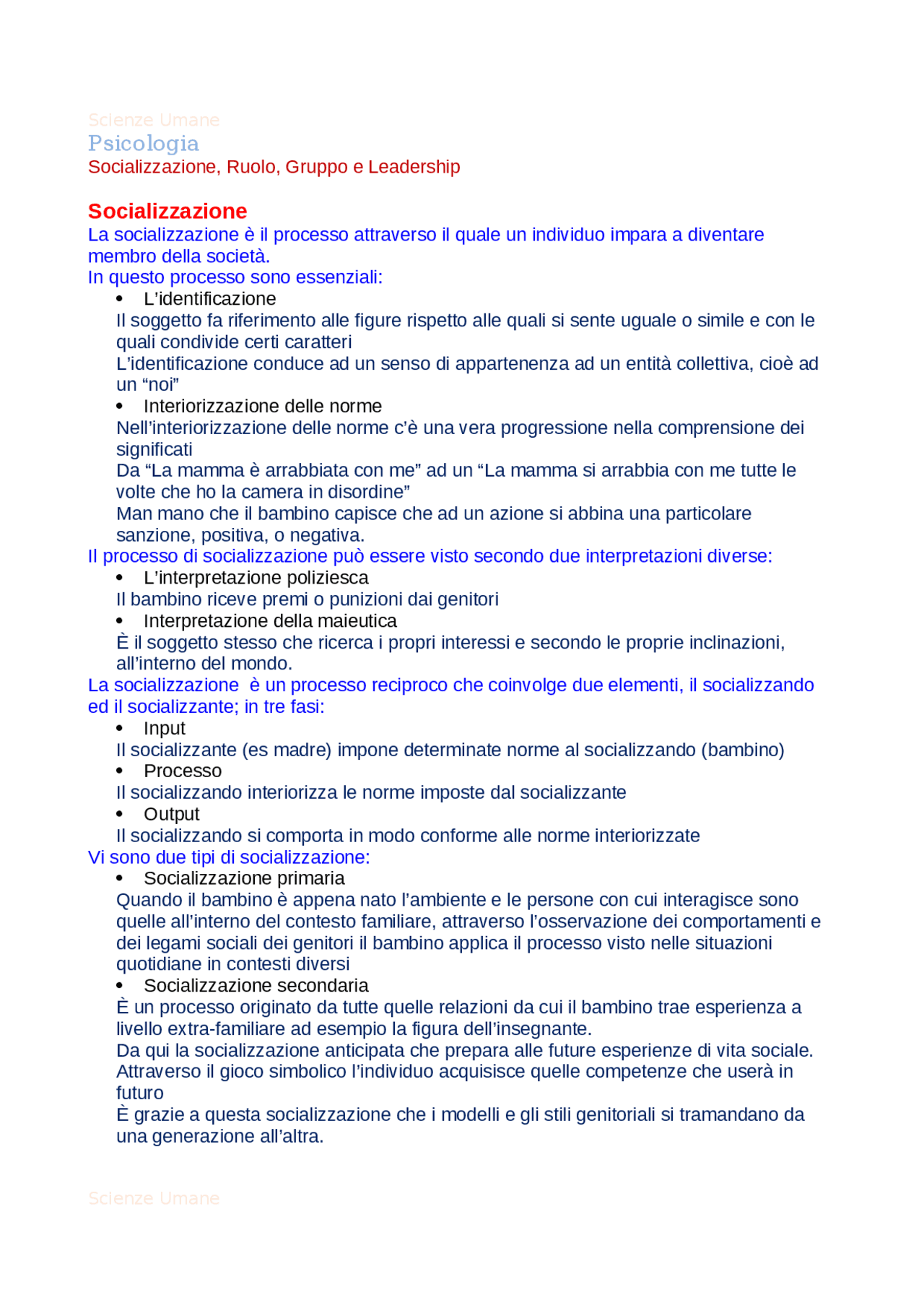 Schemi Sulla Socializzazione Docsity