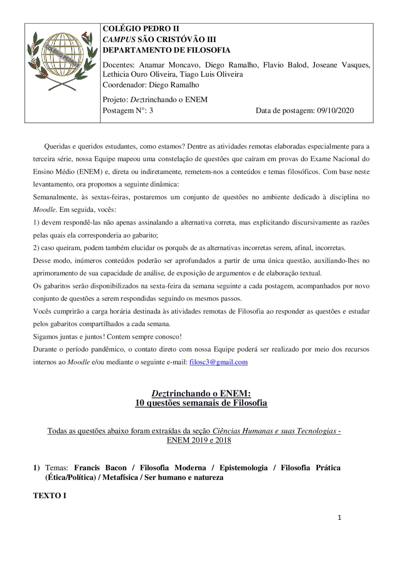 Atividades Filosofia ENEM - Docsity