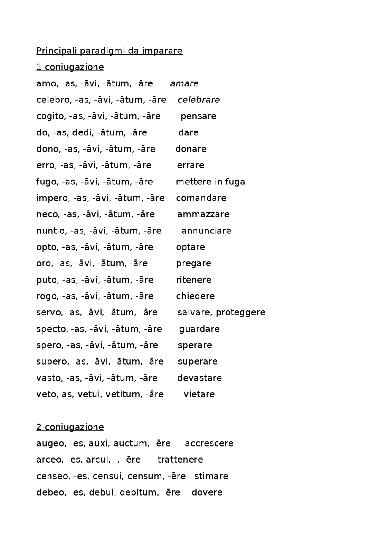 Paradigmi di latino più importanti | Sintesi del corso di Latino | Docsity