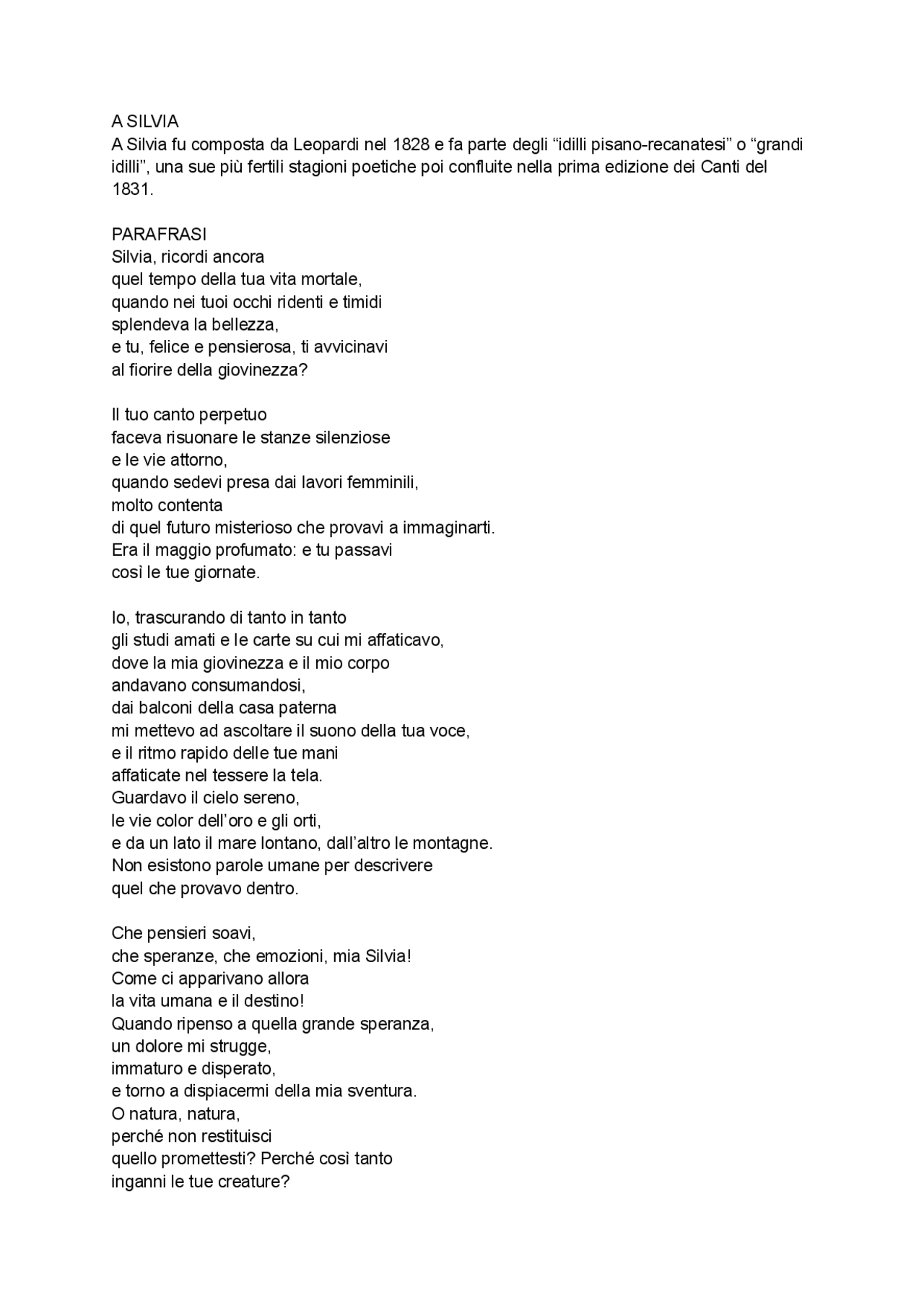 A Silvia analisi e commento - Docsity