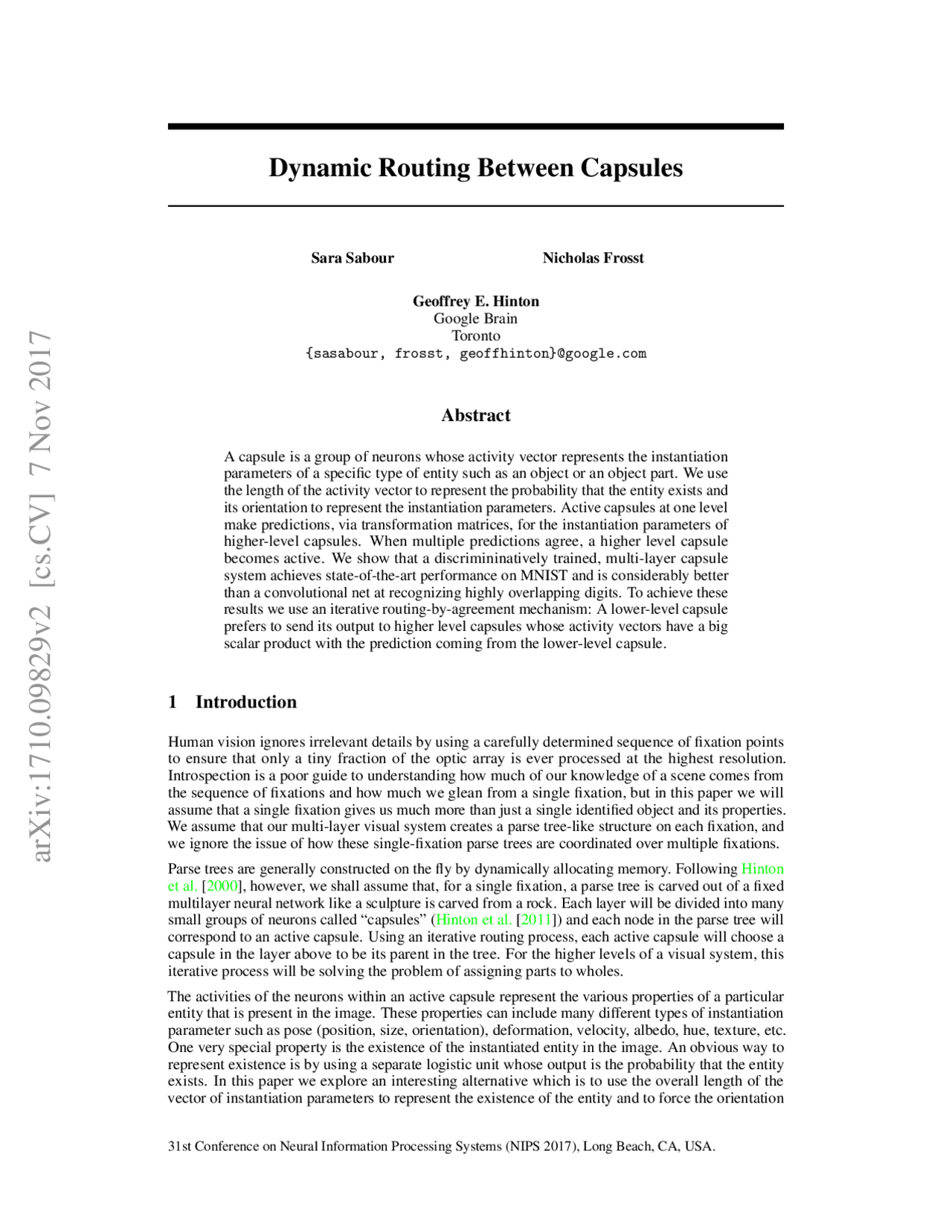 Dynamic Routing Between Capsules - Docsity