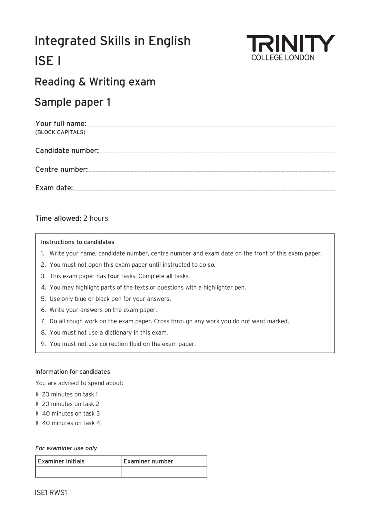 B1 trinity examen reading and writing - Docsity