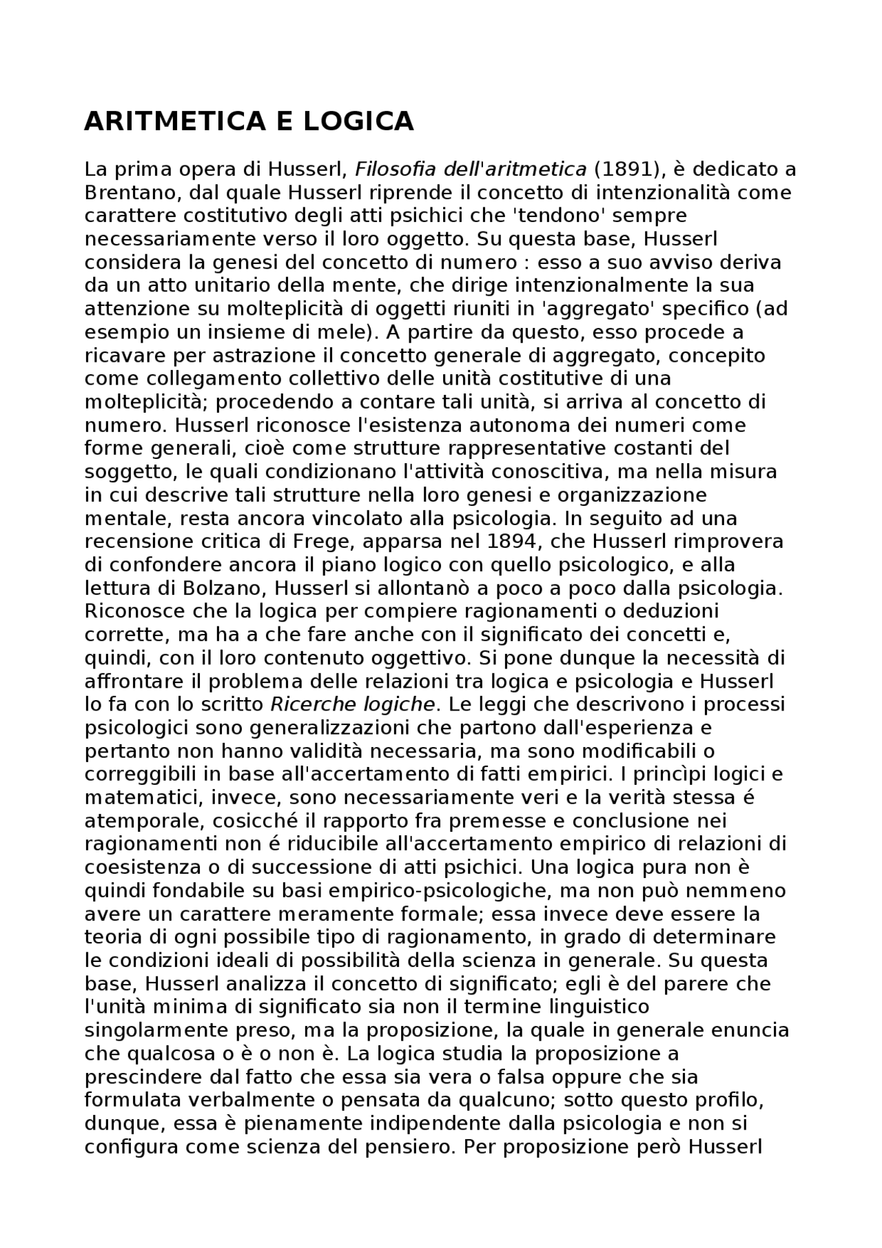 Husserl E La Fenomenologia Docsity