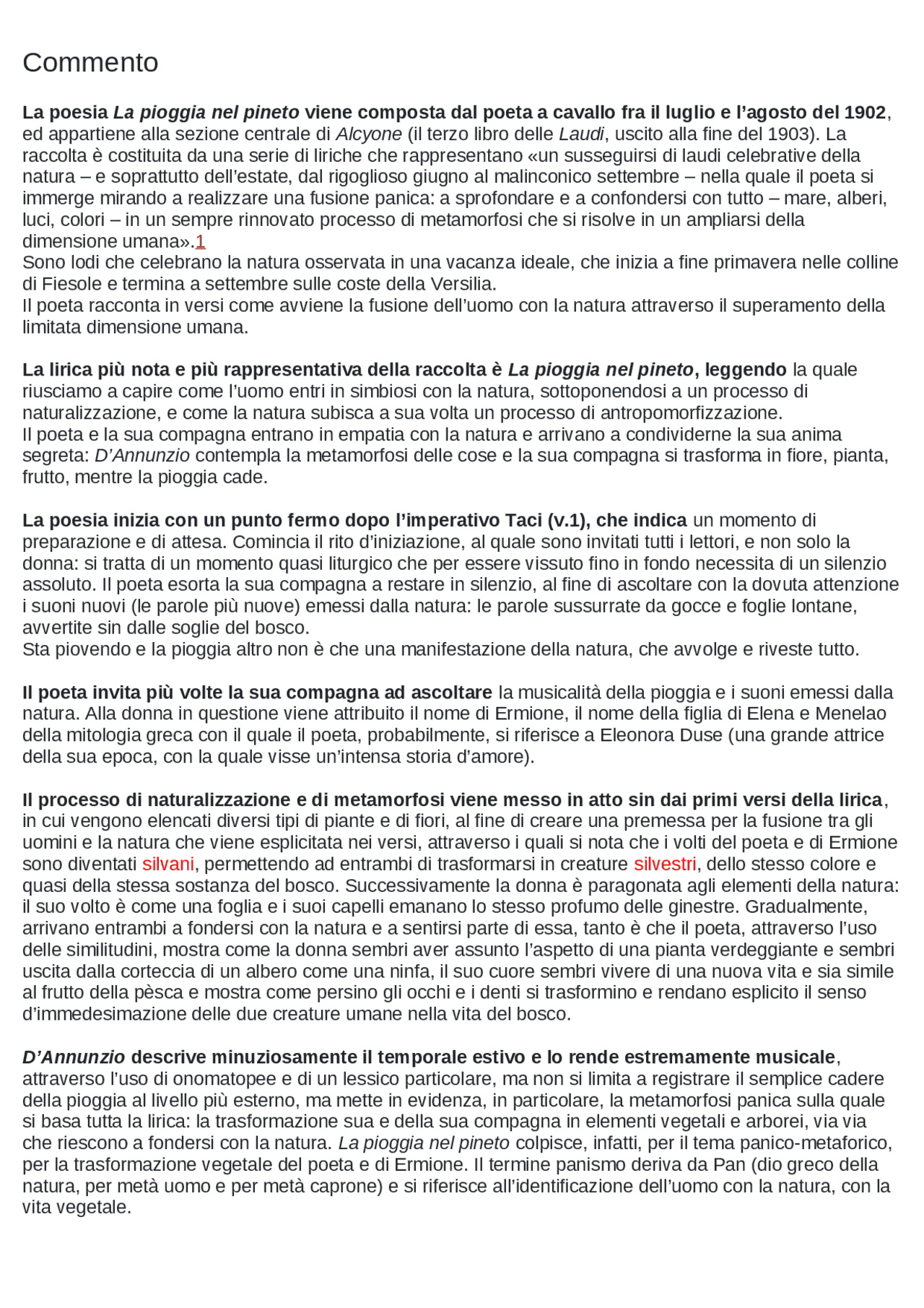 La Pioggia Nel Pineto Docsity