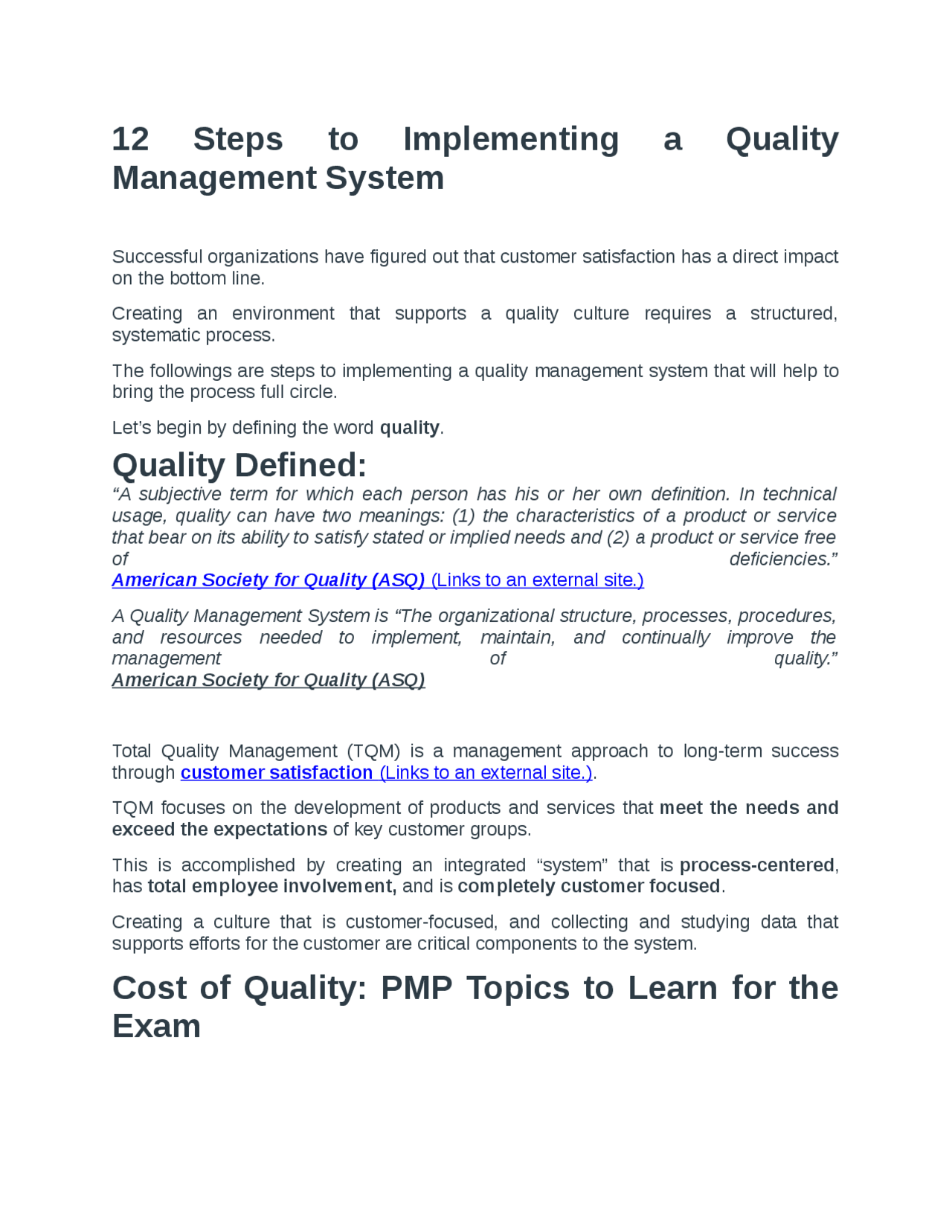 Steps of implement quality standards | Essays (university) Management ...