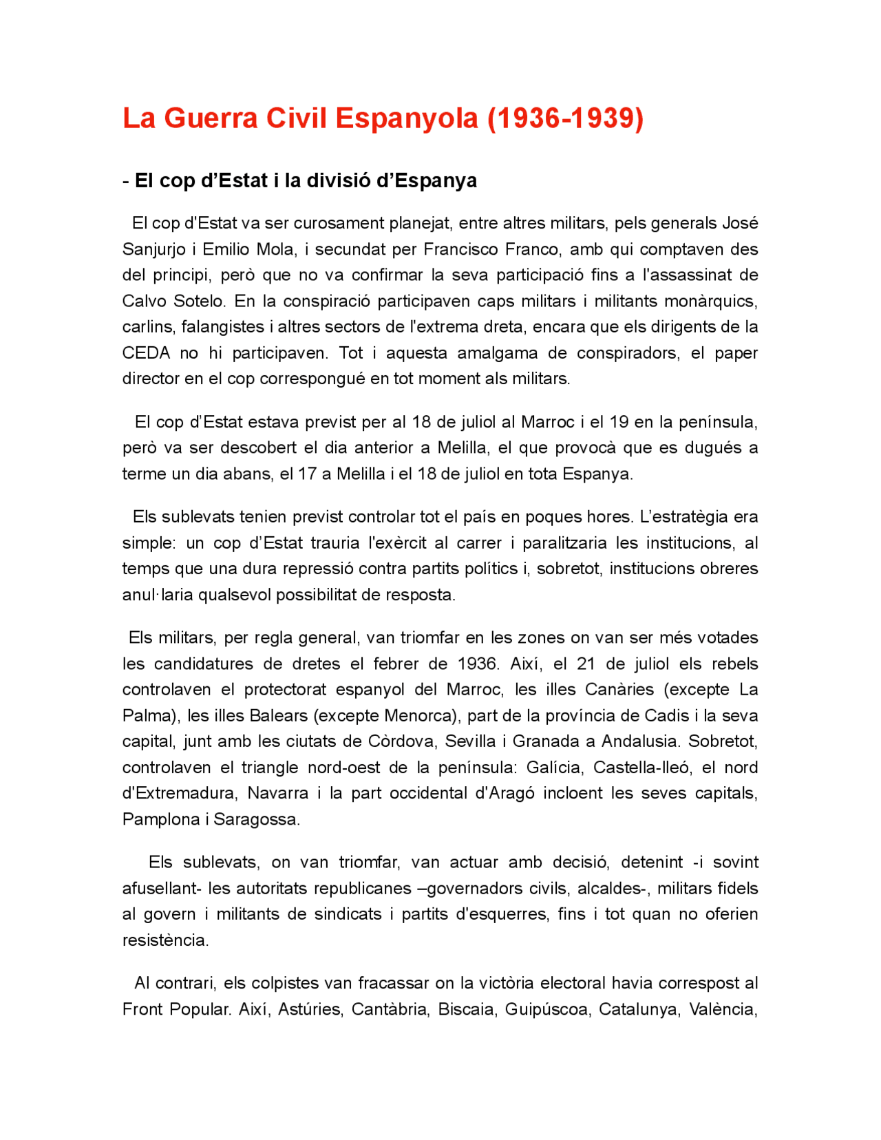 La Guerra Civil Espanyola - Docsity