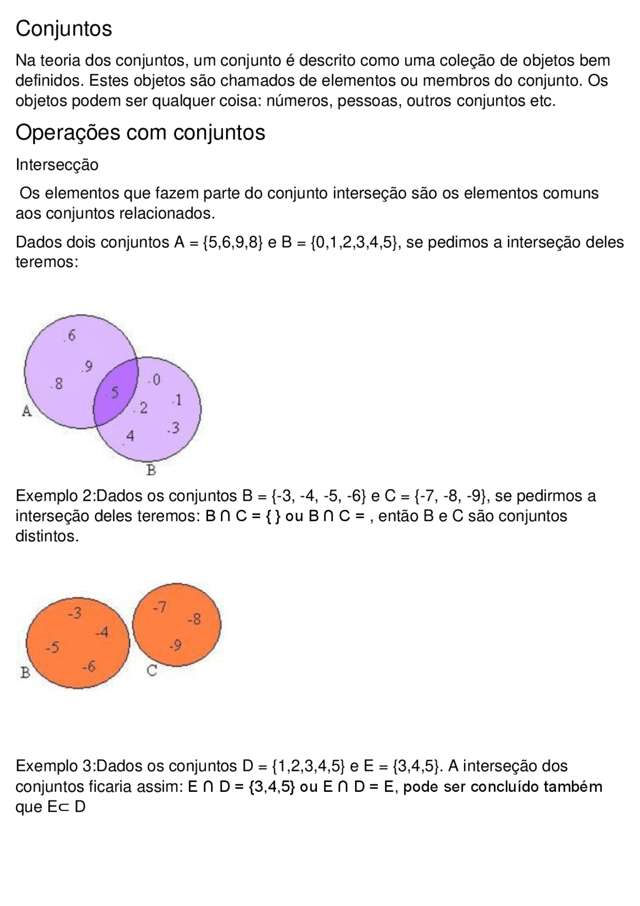 Aula de conjunto com aplicação de união e intersecção - Docsity