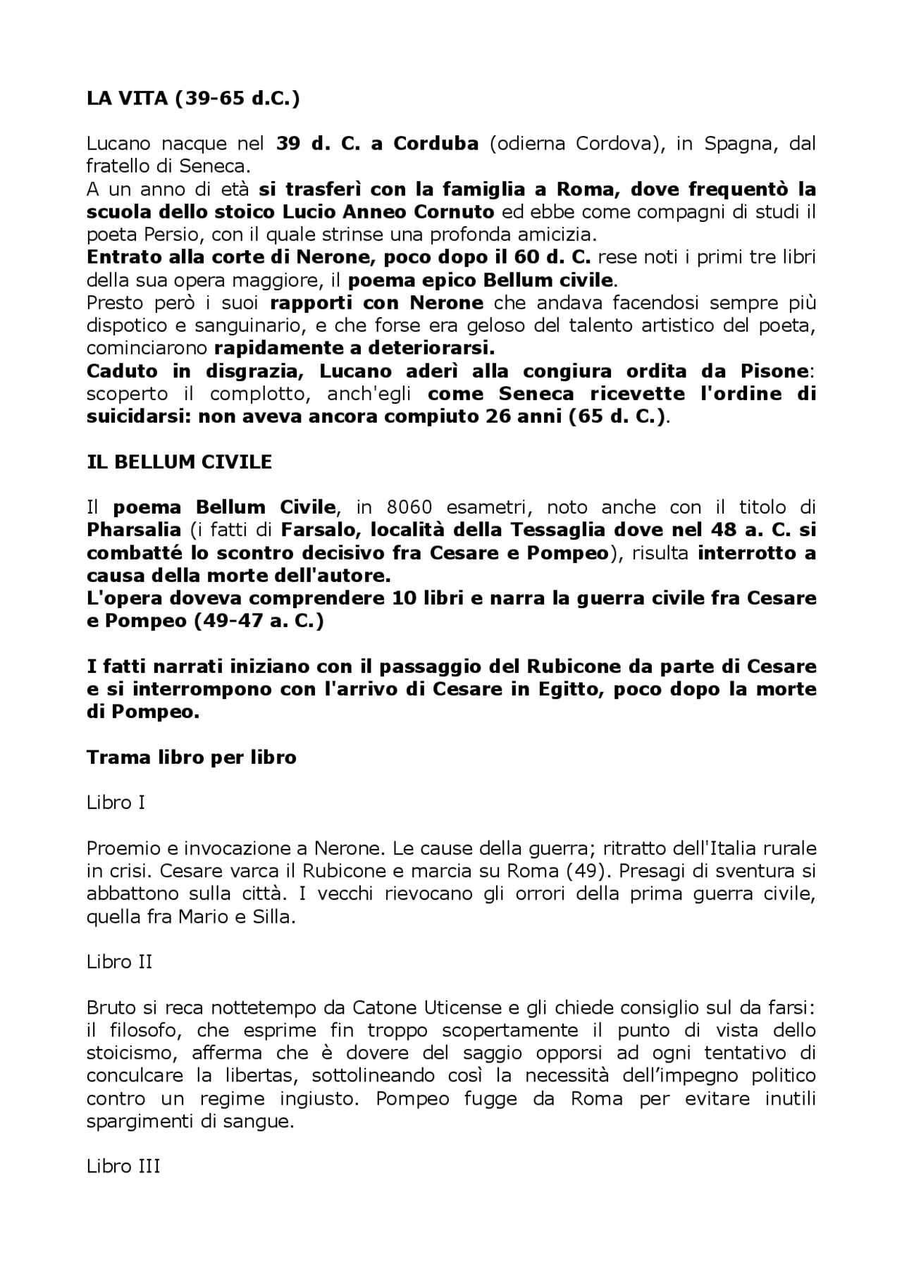 Lucano Letteratura Latina Docsity