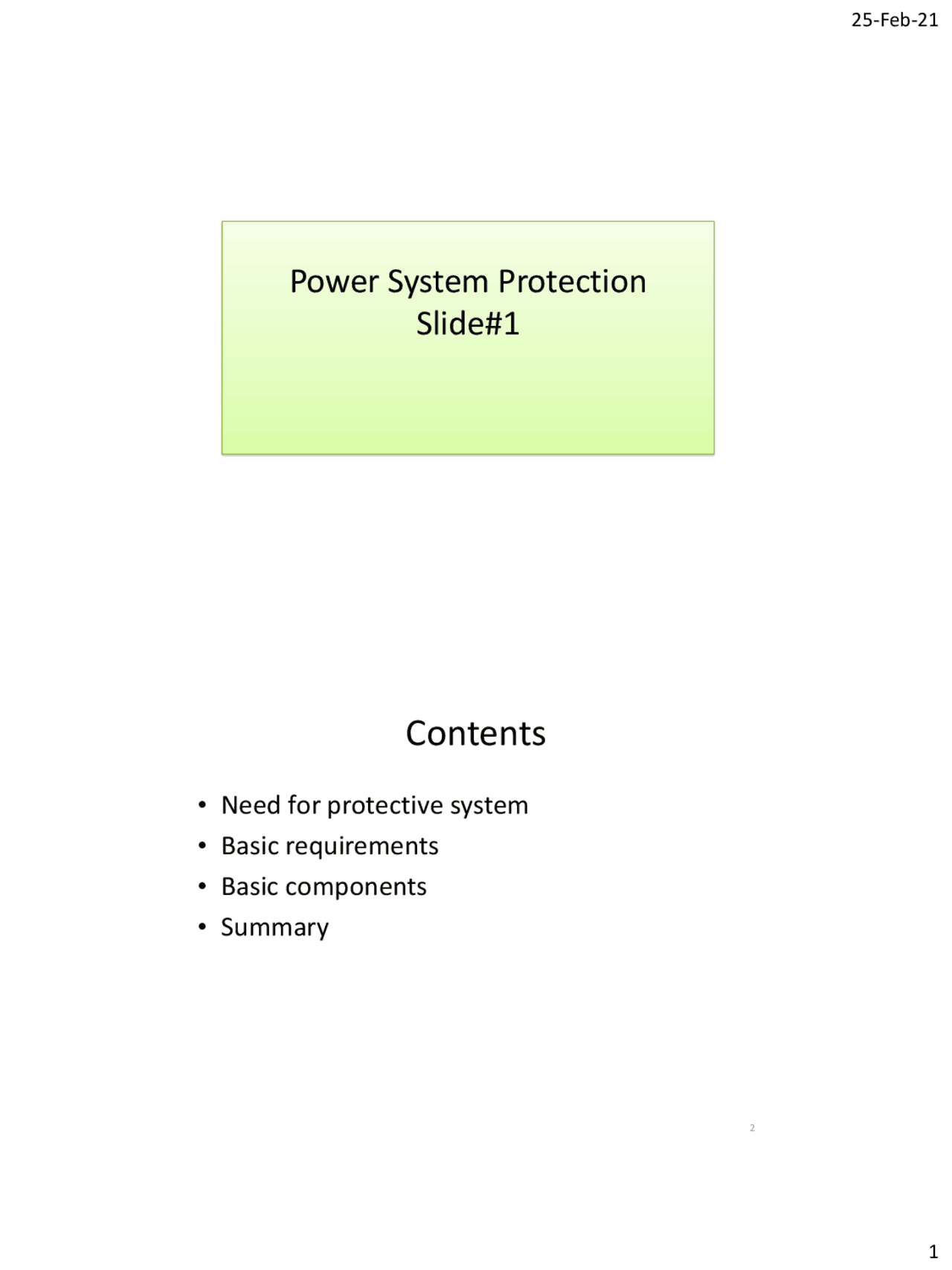 Need for protective system: Basic components, Summary Need for ...