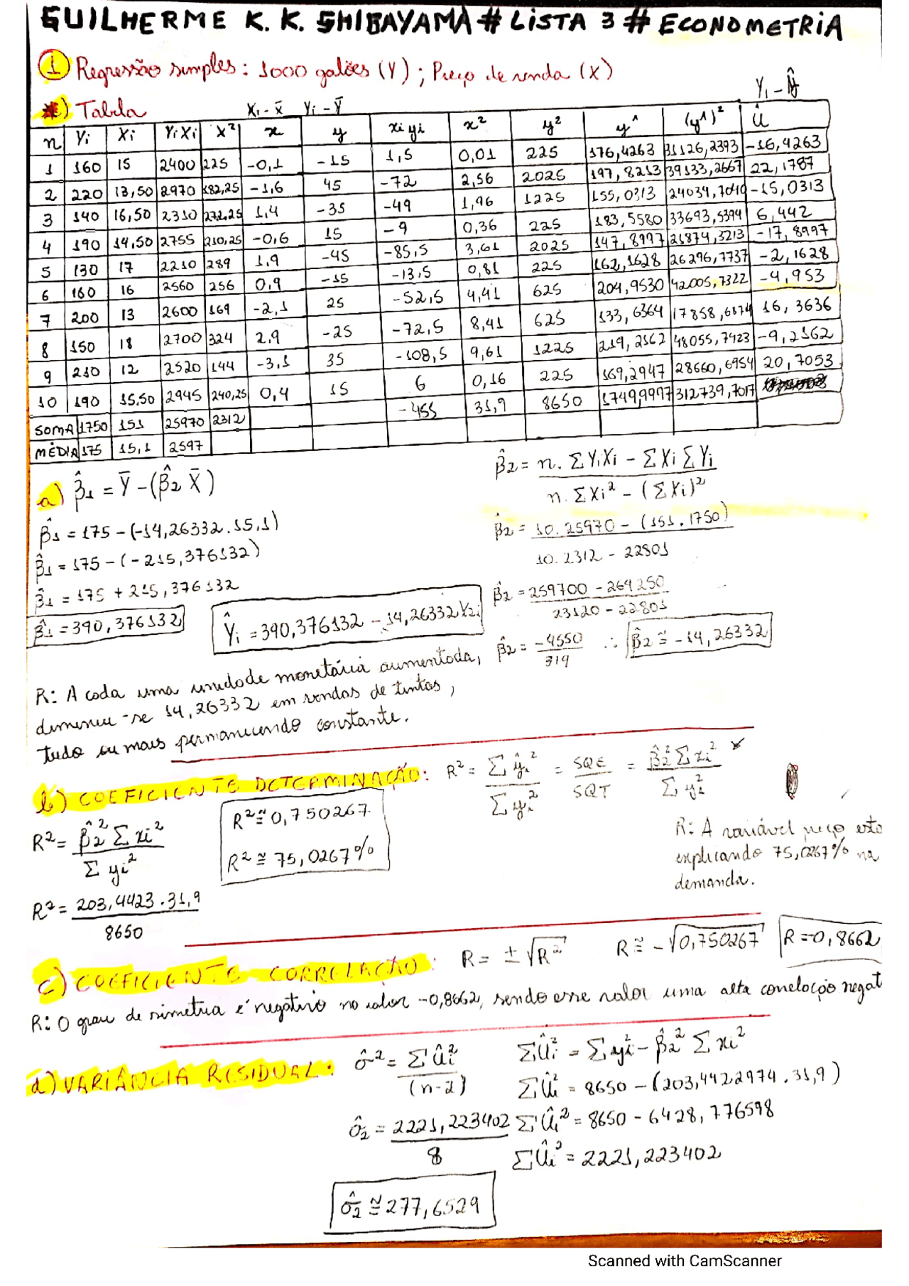 Exercicio De Regressão Linear Simples Docsity