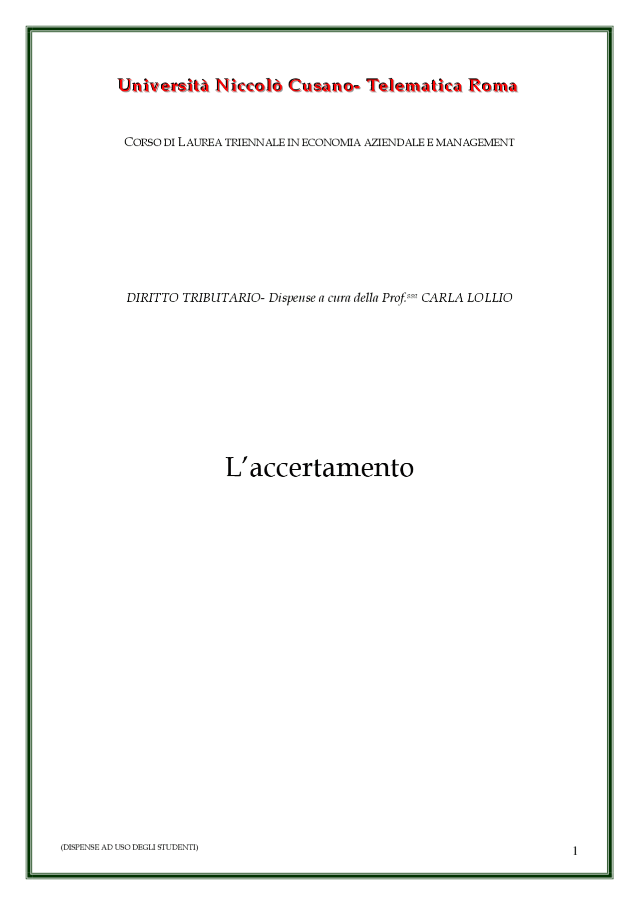 Dispense Di Diritto Tributario Dispense Di Diritto Tributario Docsity