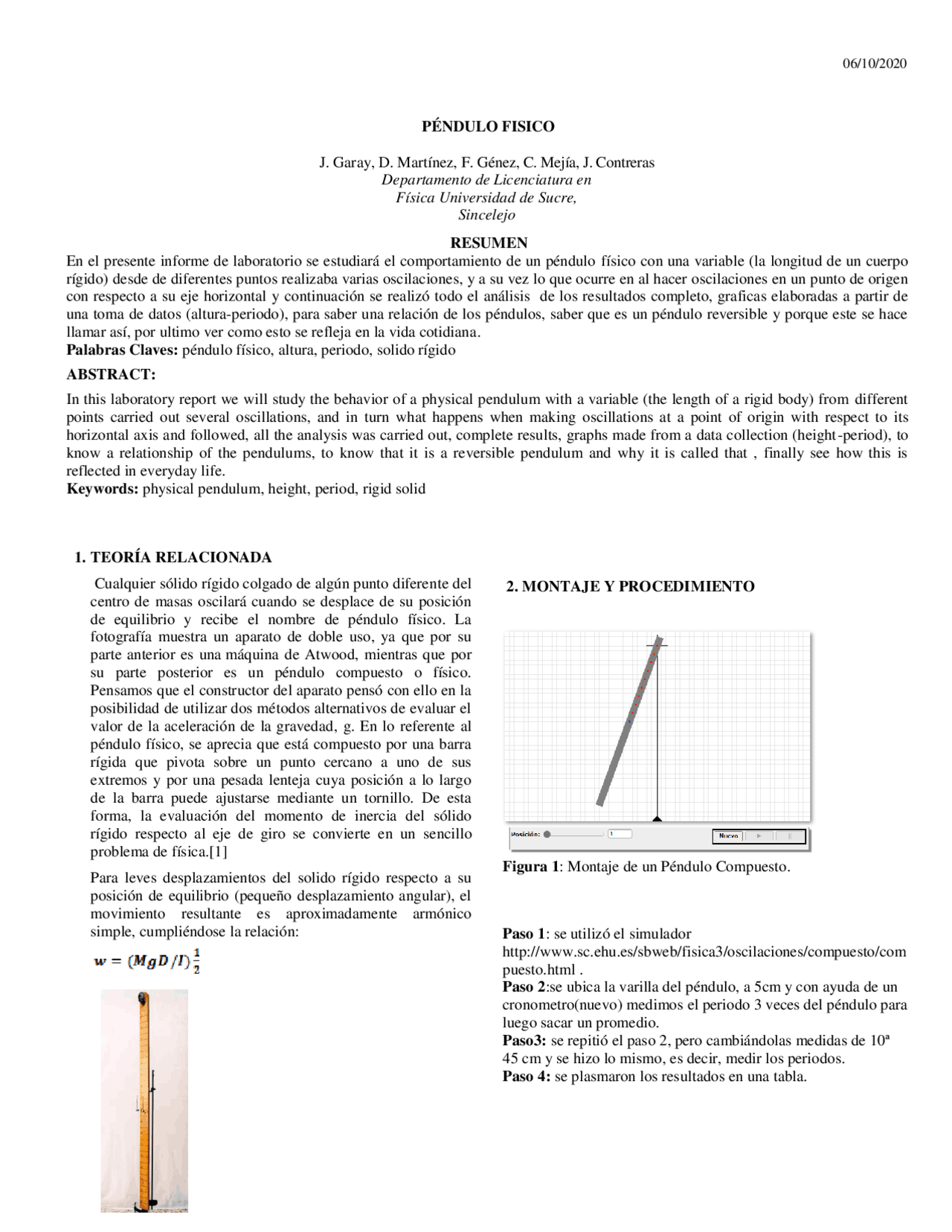 Laboratorio pendulo simple - Docsity