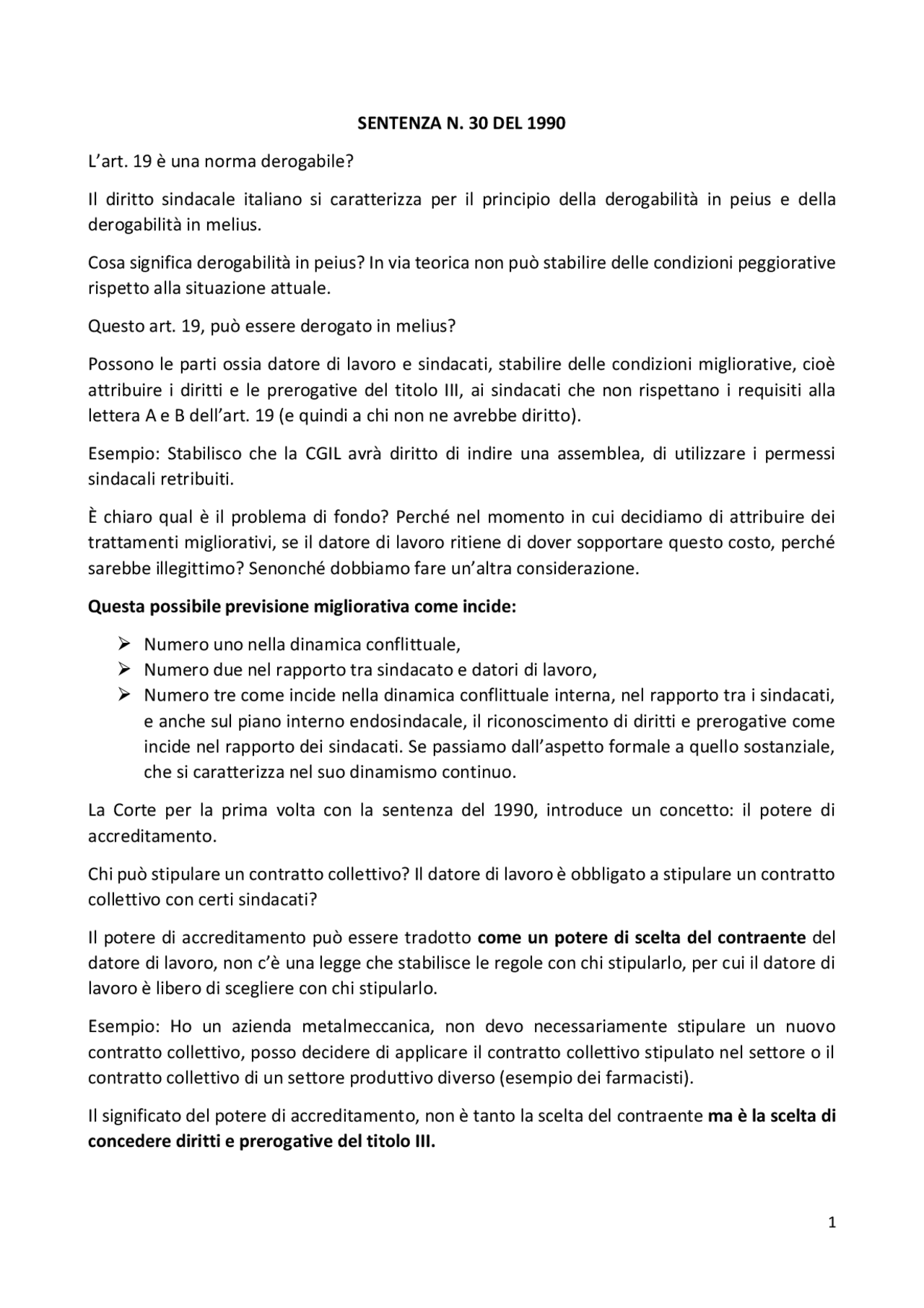 Analisi Sentenza Del 1990 Appunti Di Diritto Sindacale Docsity