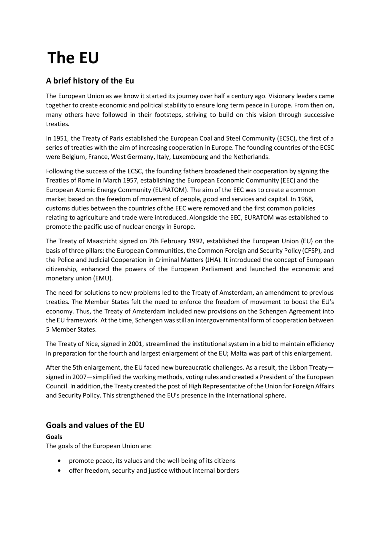 The EU ,A brief history of the Eu and globalisation - Docsity