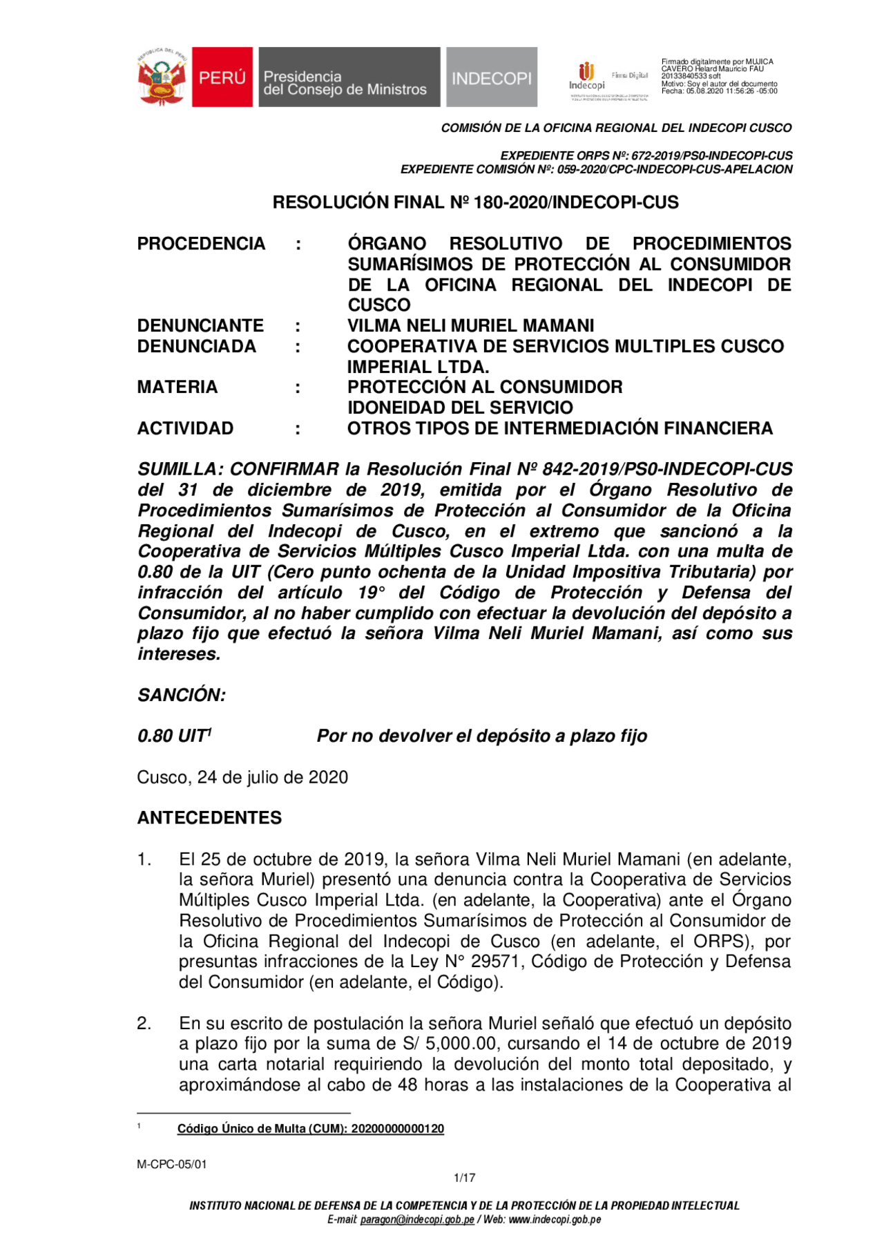 Resolucion final de indecopi | Guías, Proyectos, Investigaciones de ...
