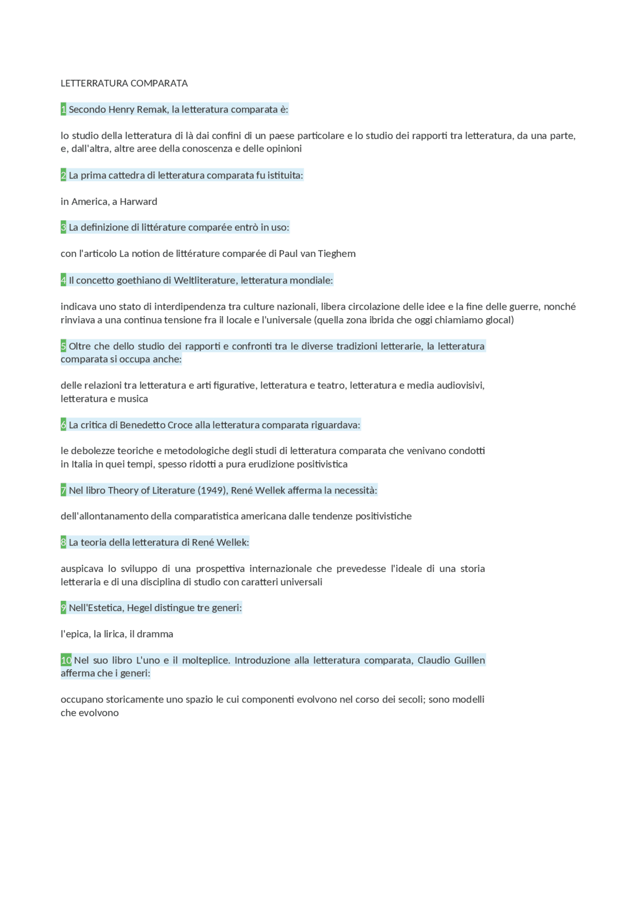 Letteratura Comparata Lm 39 Docsity
