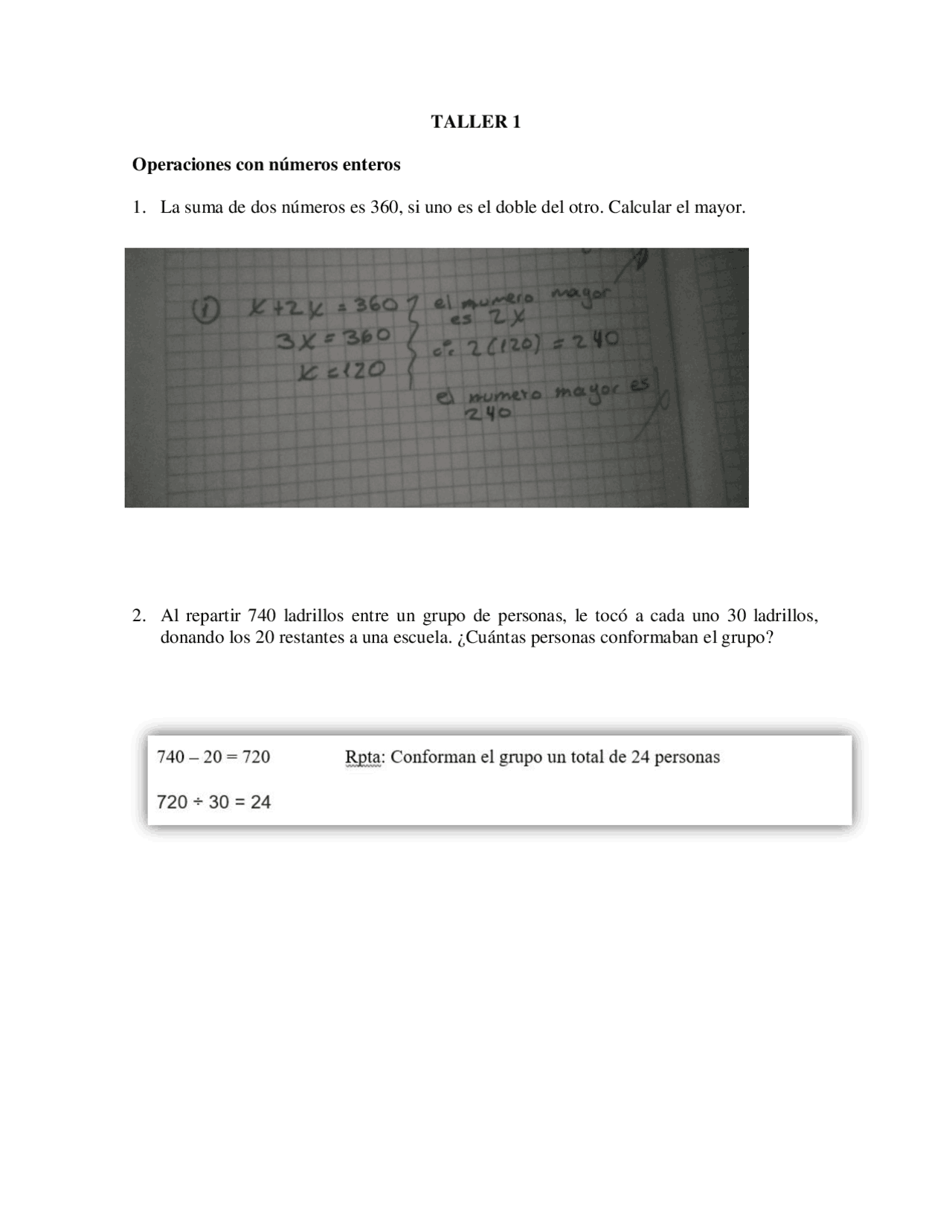TAREA DE MATEMATICA - 1° TALLER - Docsity