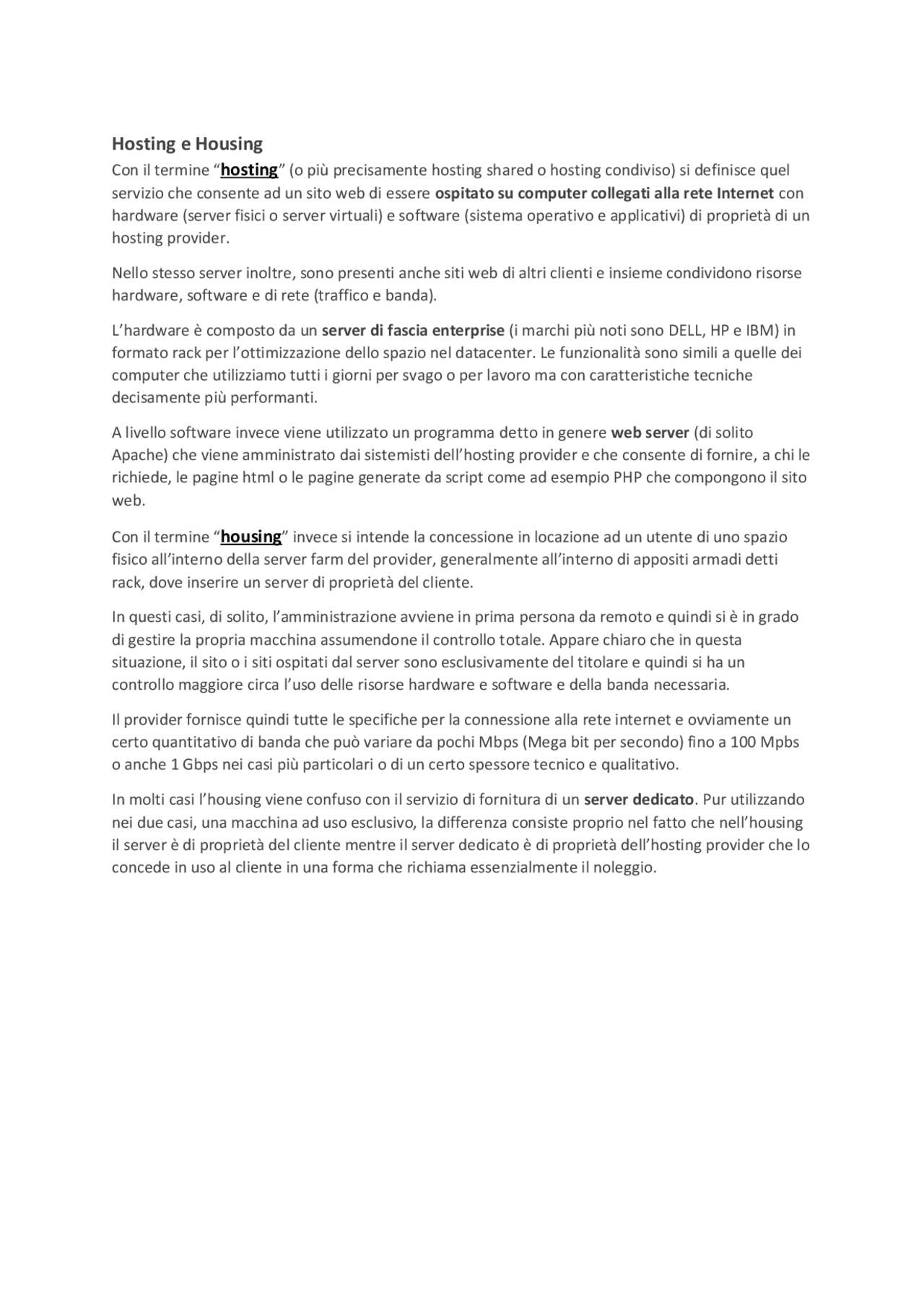 Hosting e Housing reti internet - Docsity