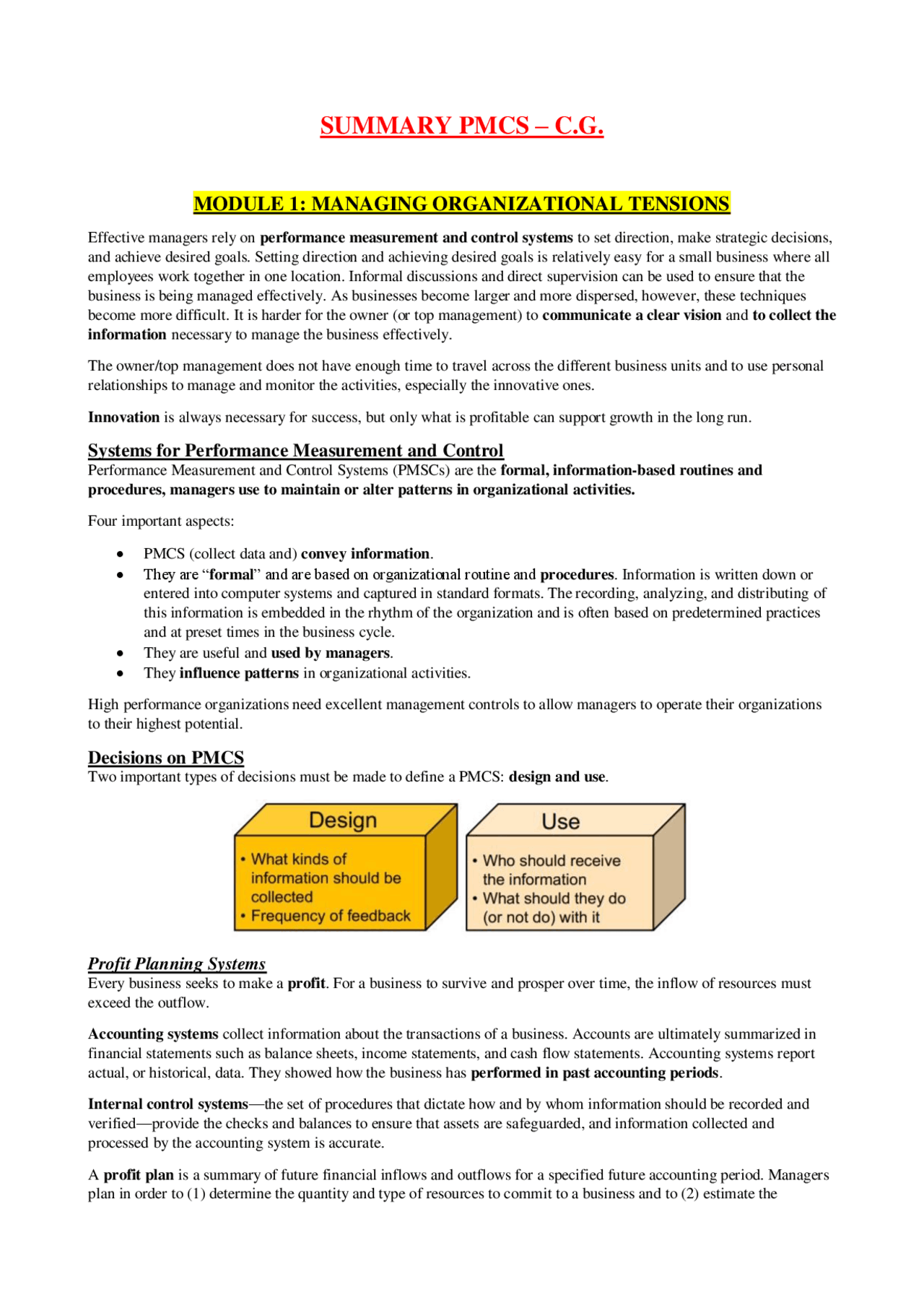 Riassunto Completo Performance Management And Control System Docsity