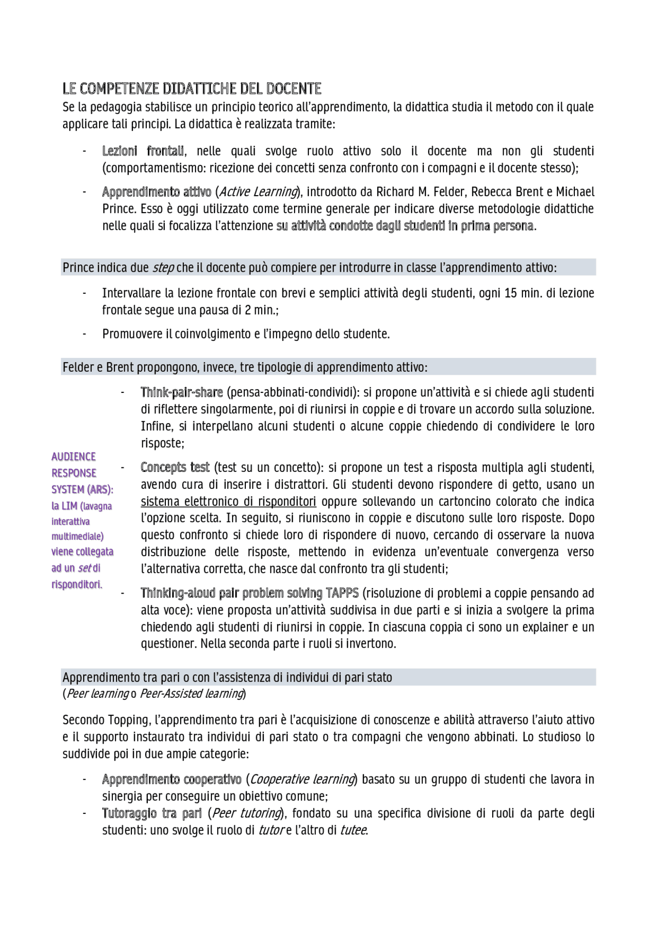 LE COMPETENZE DIDATTICHE DEL DOCENTE | Dispense di Pedagogia | Docsity