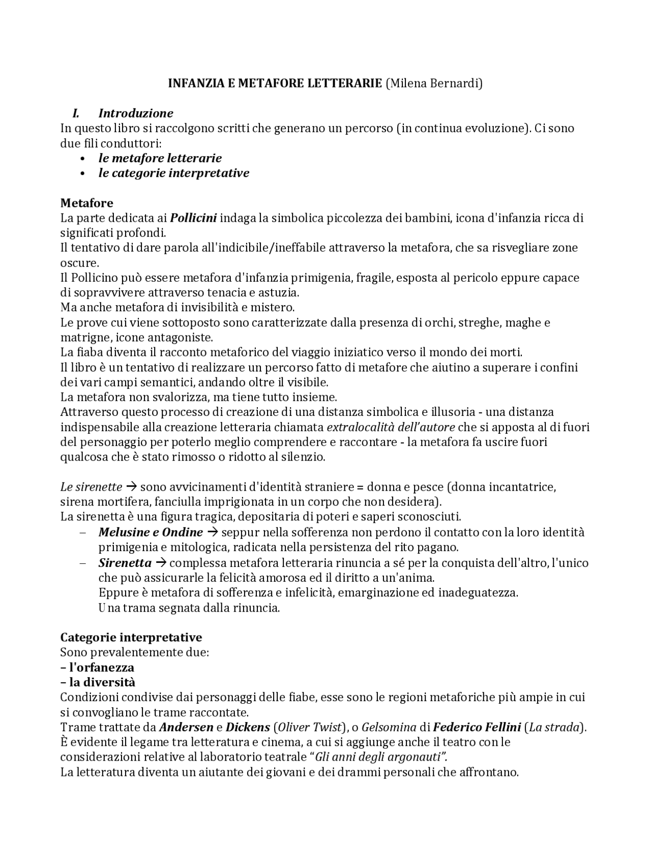 Infanzia E Metafore Letterarie Docsity