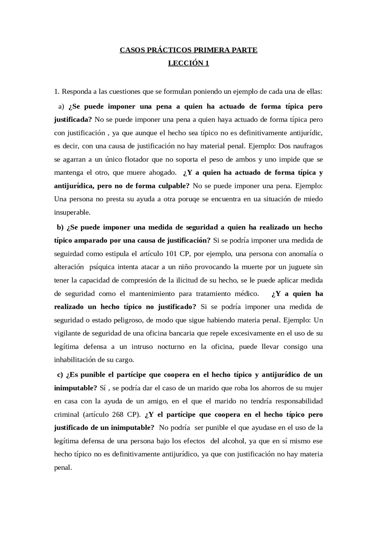 Casos Prácticos Penal Ii Ugr Ejercicios De Derecho Penal Docsity