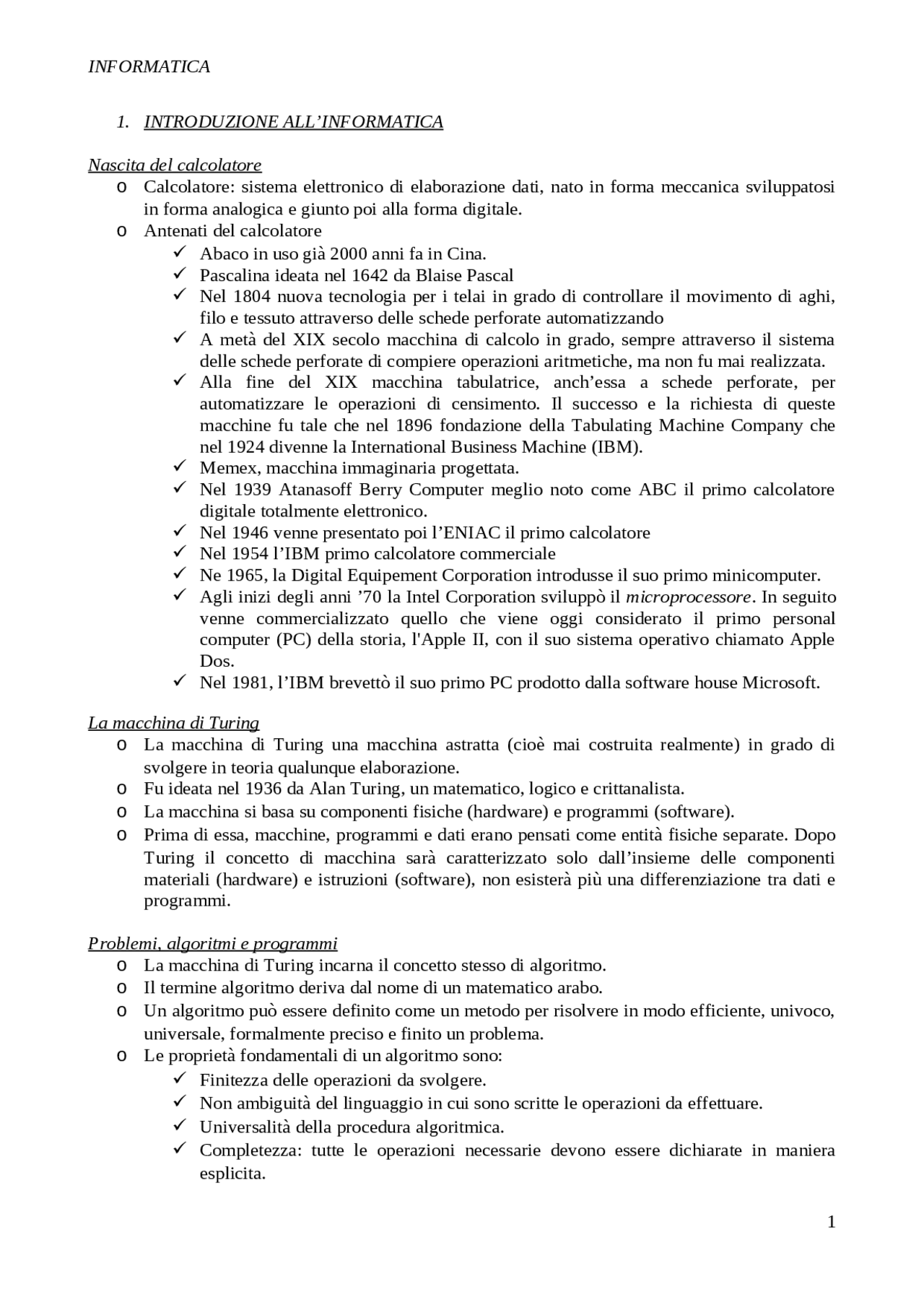 Materiale Per Preparare Lesame Di Informatica Docsity
