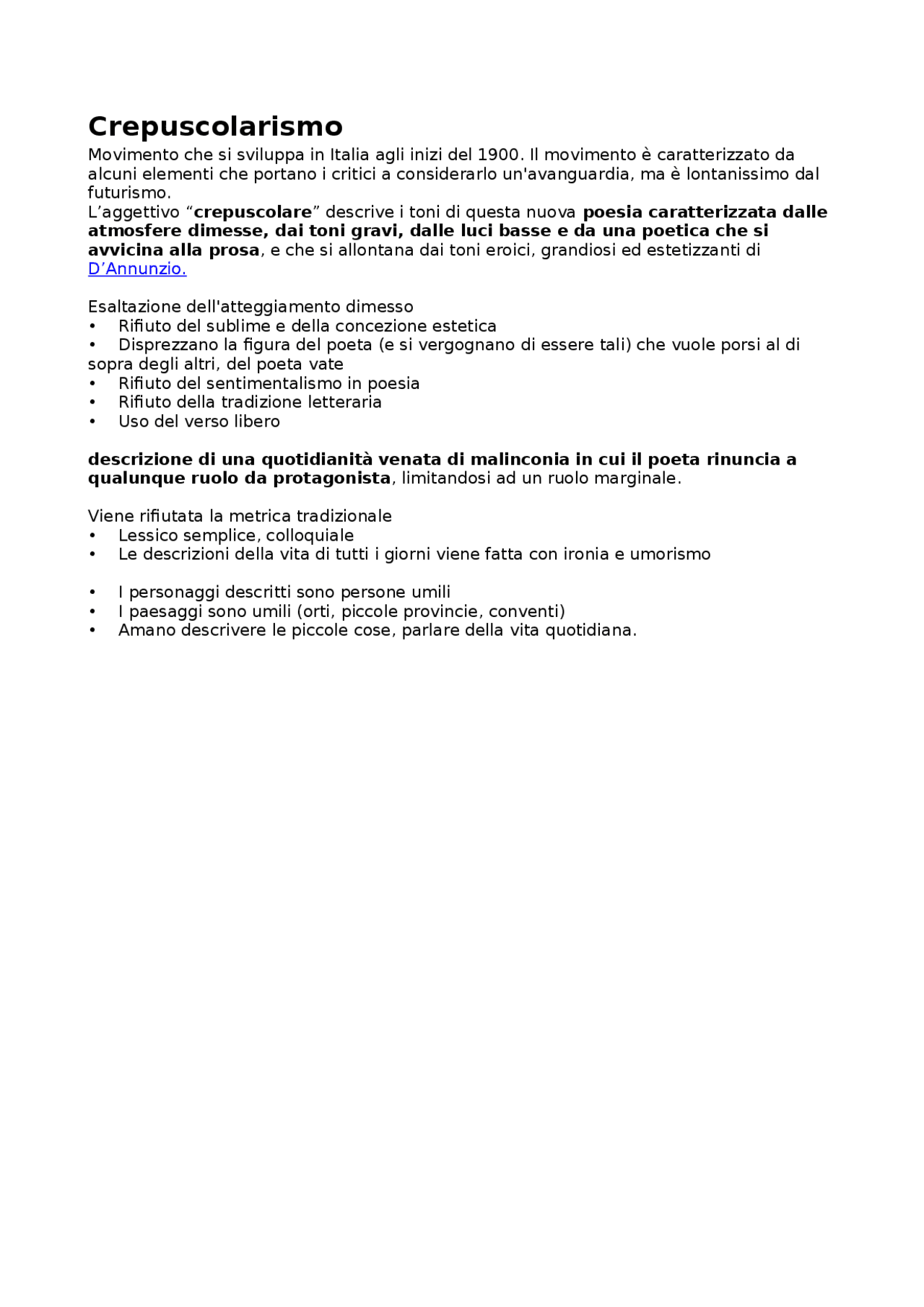 Crepuscolarismo Piccolo Riassunto Docsity
