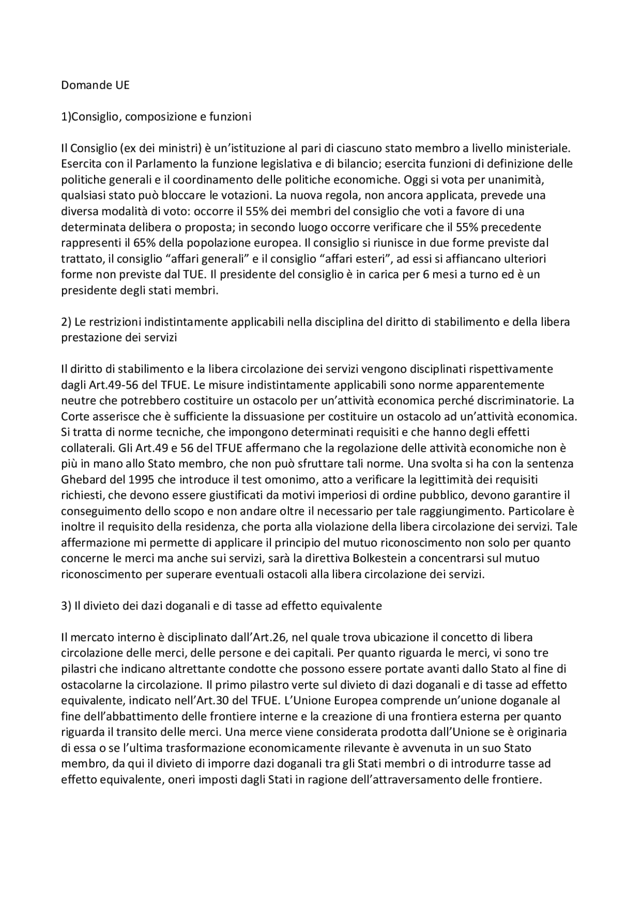 Domande Esame Diritto Ue Docsity