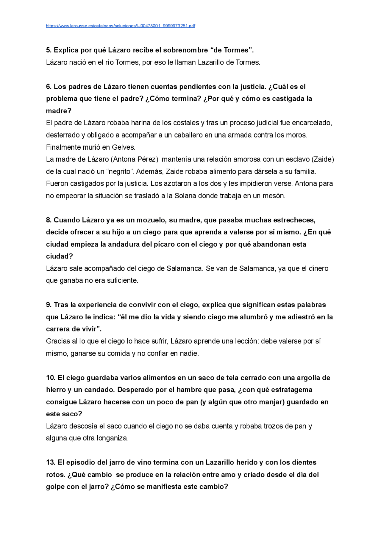 PREGUNTAS LAZARILLO DE TORMES - Docsity