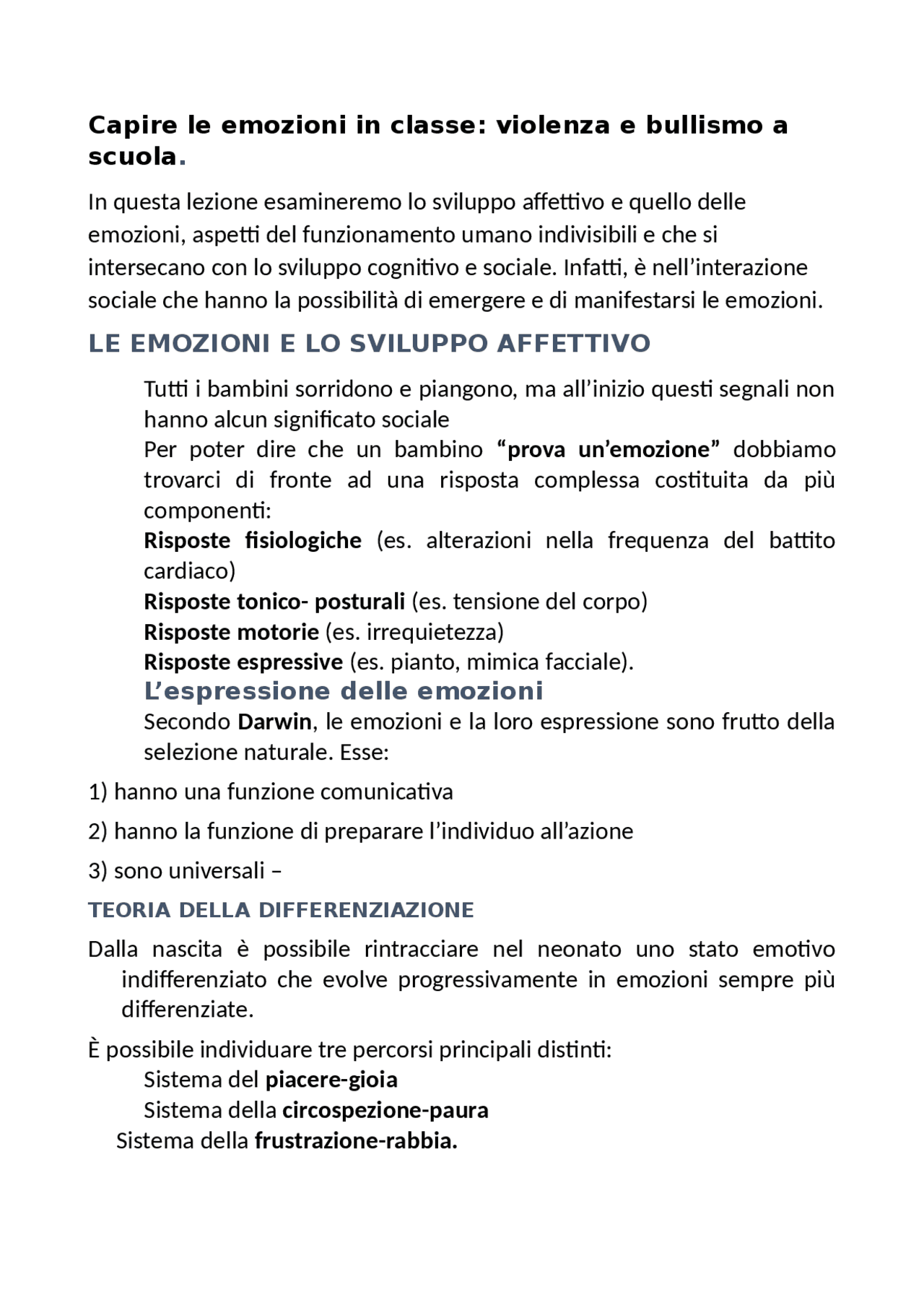 Psicologia Generale Appunti Sullo Sviluppo Affettivo Docsity
