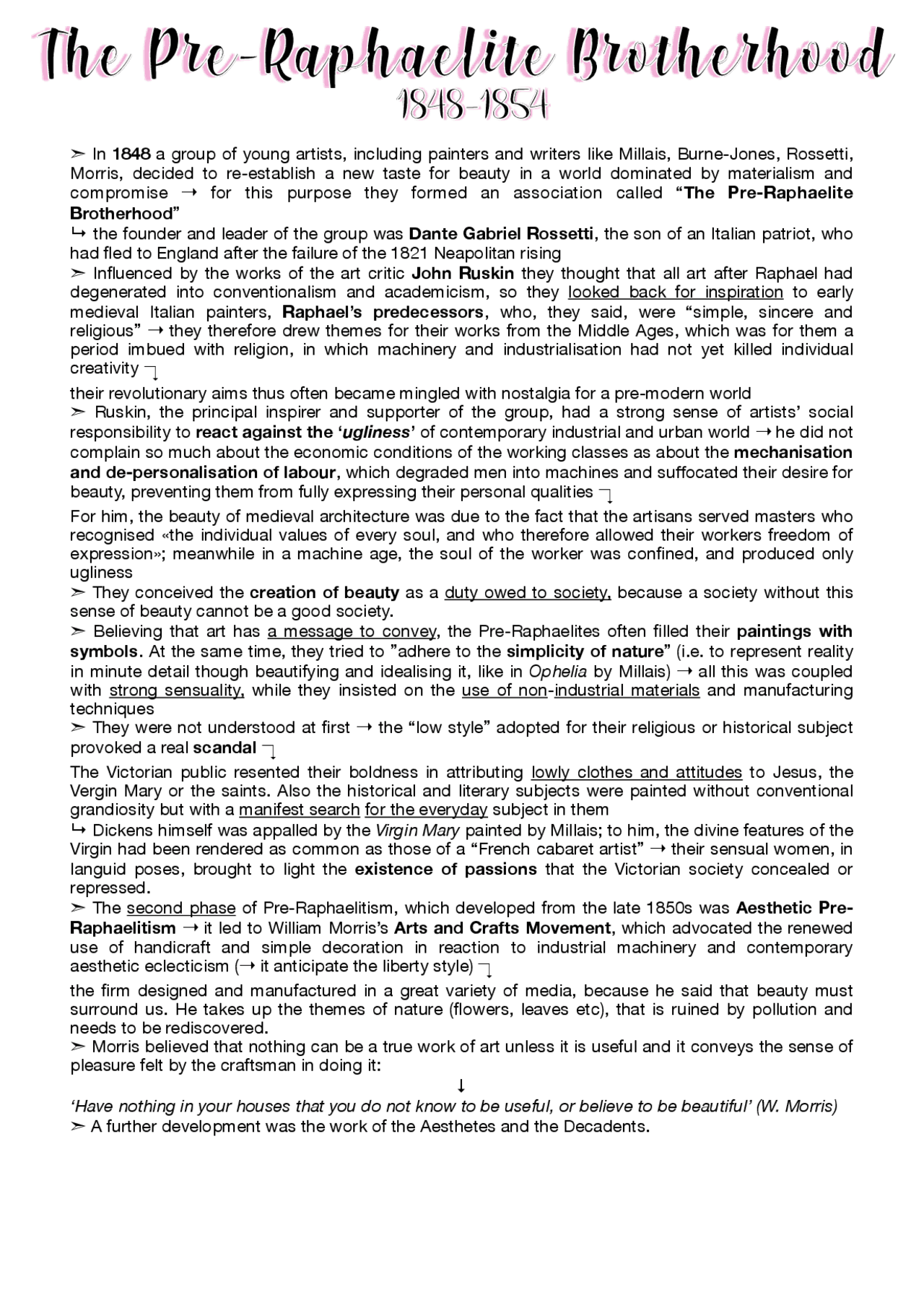 The Pre-Raphaelite Brotherhood - Docsity