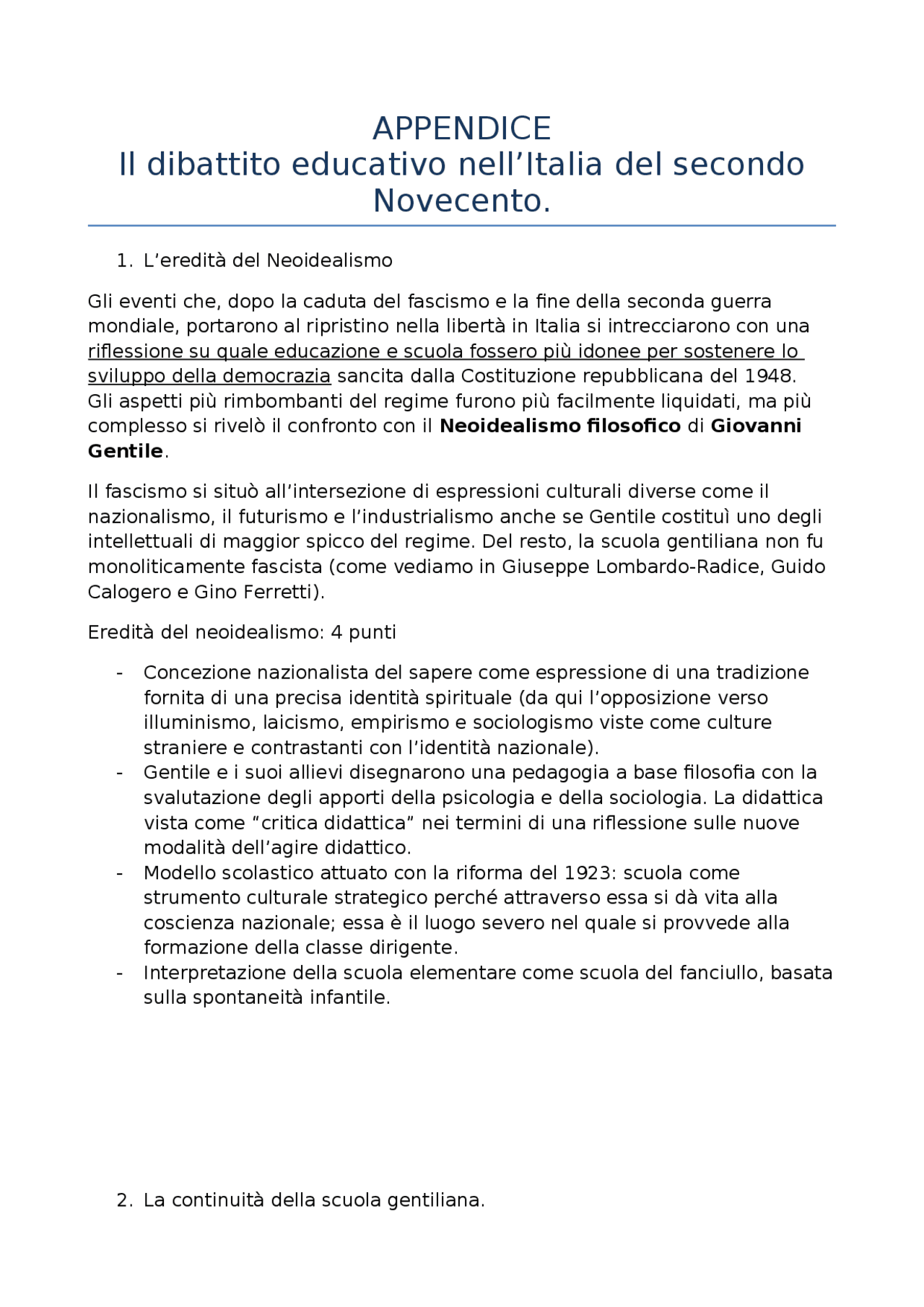 Appendice Giorgio Chiosso Novecento Pedagogico Docsity