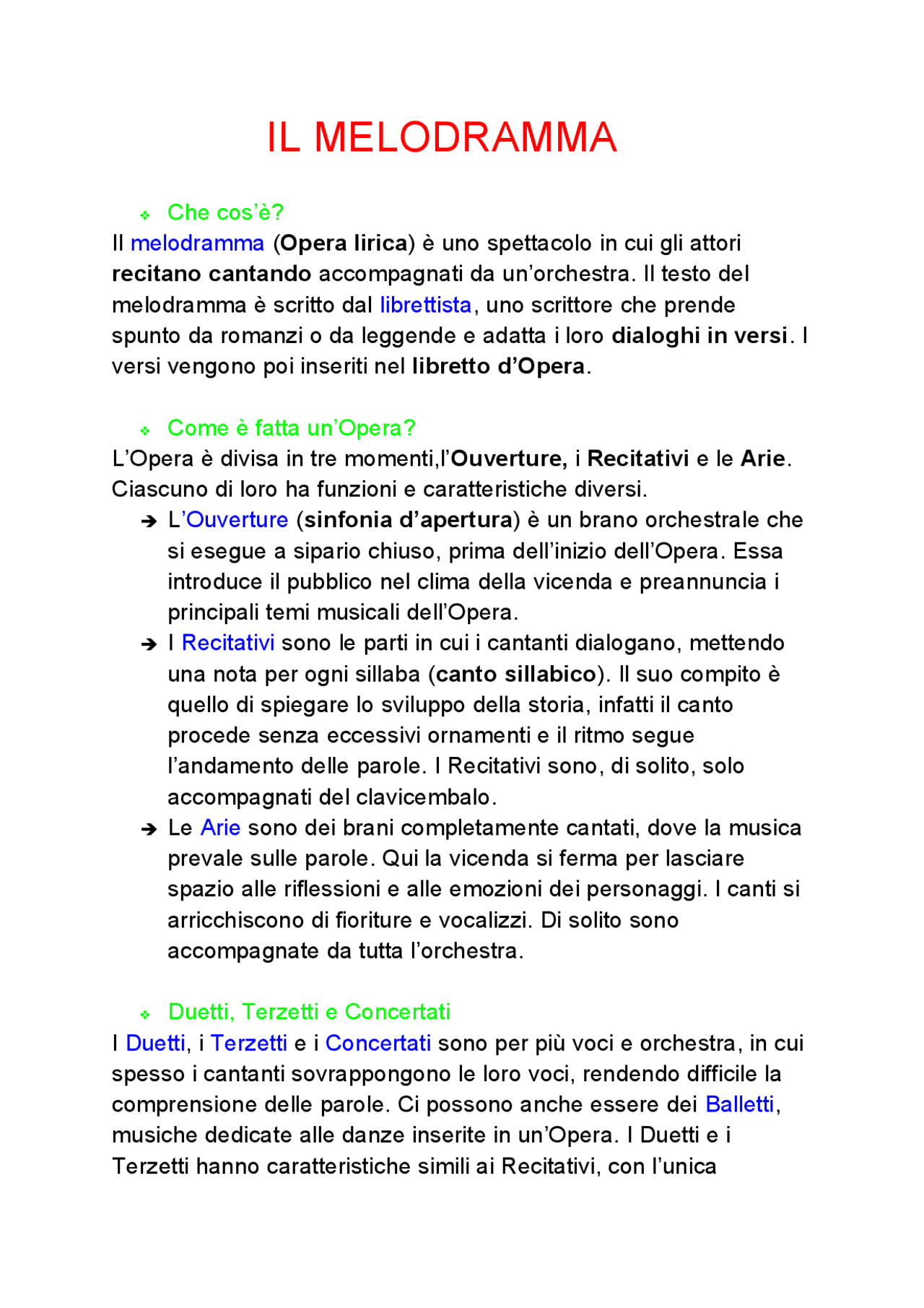 Il melodramma (che cos'è, quali sono le sue parti, le voci, mestieri) | Appunti di Storia della ...