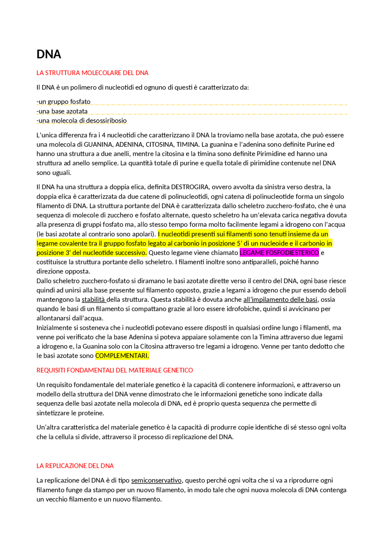 Dna Rna E Tutti I Processi Docsity