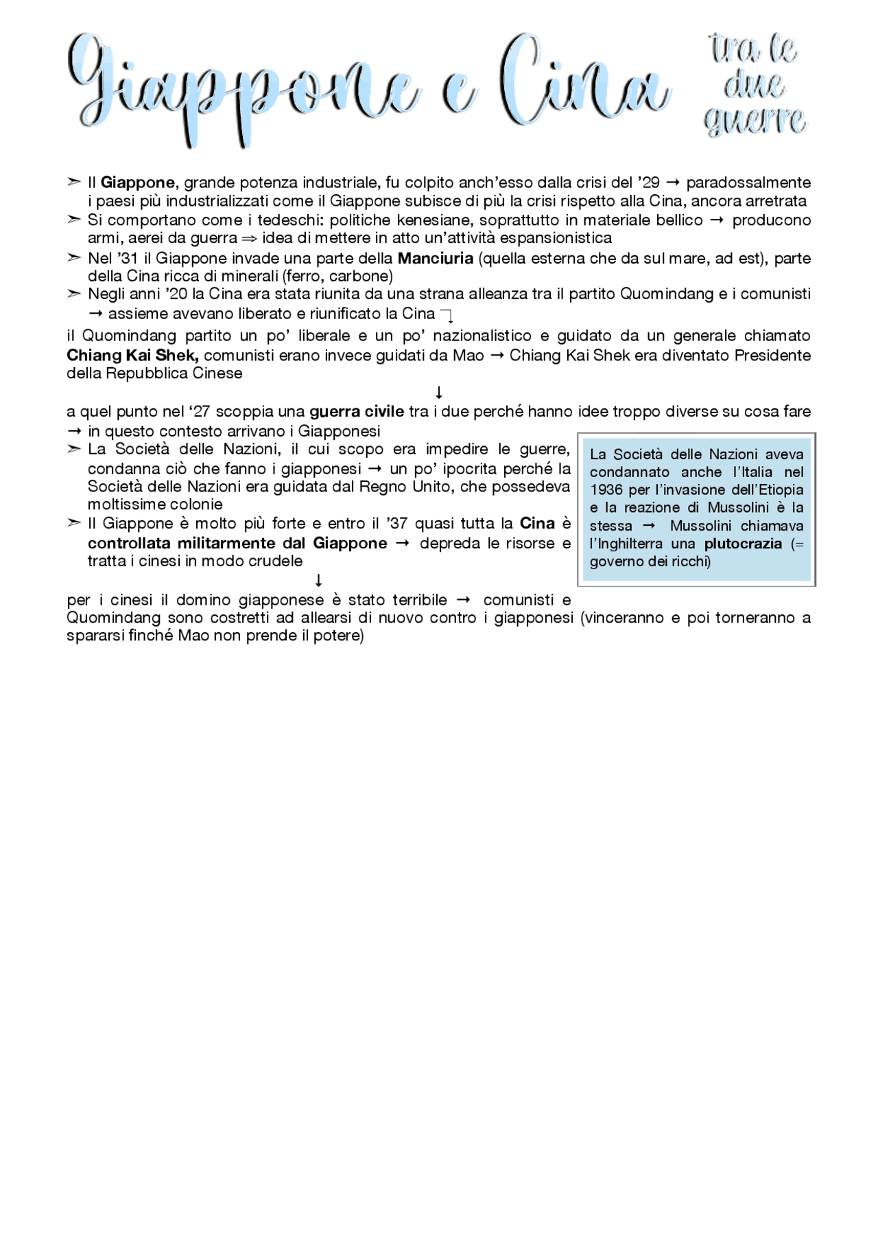 Giappone E Cina Tra Le Due Guerre Docsity