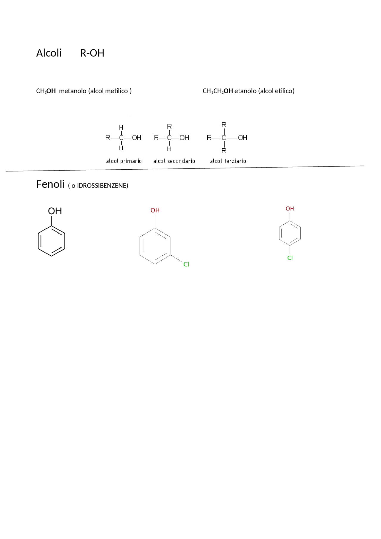 Classificazione degli alcoli fenoli e eteri - Docsity