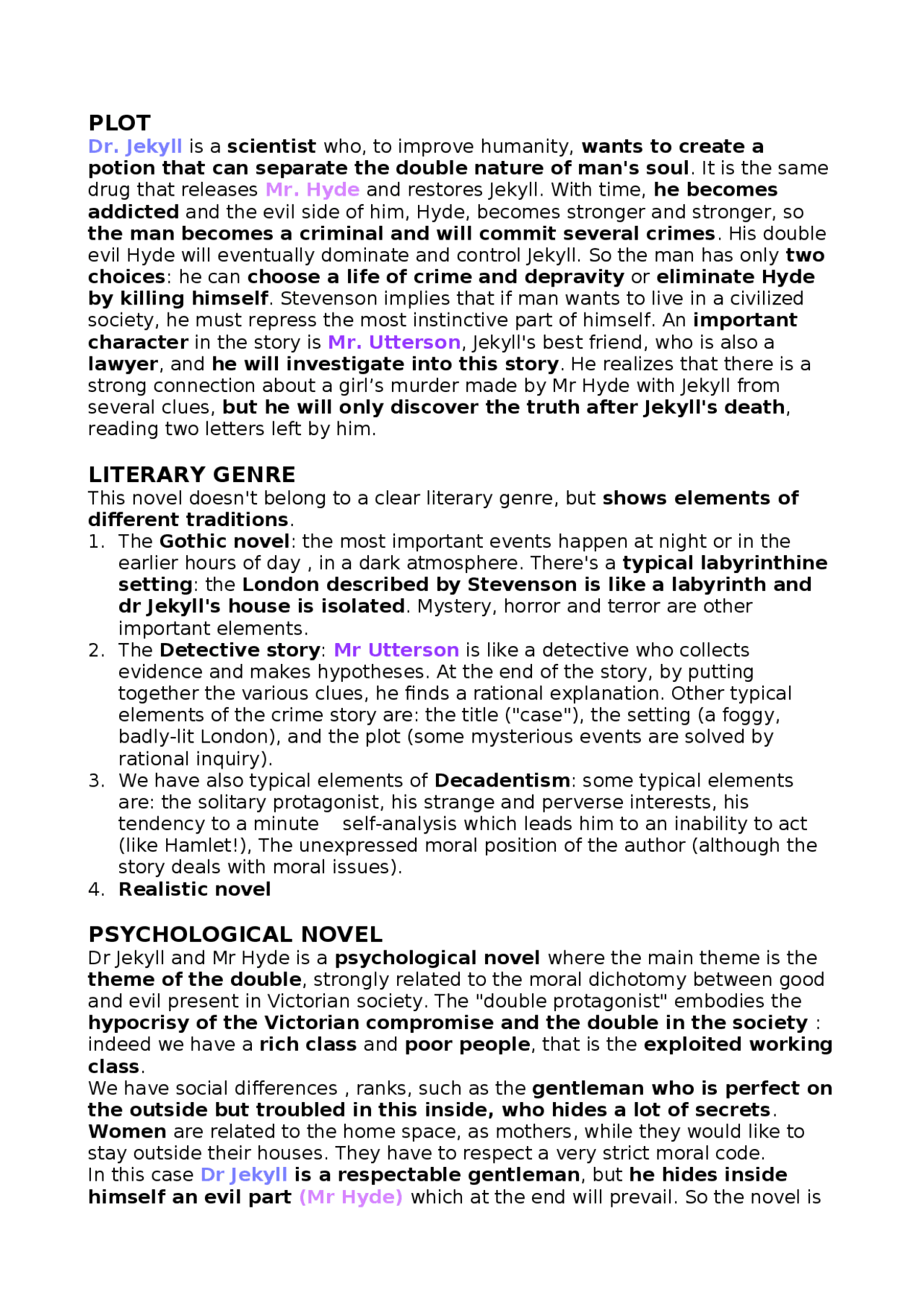 Il Caso Di Dr Jekyll E Mr Hyde Docsity