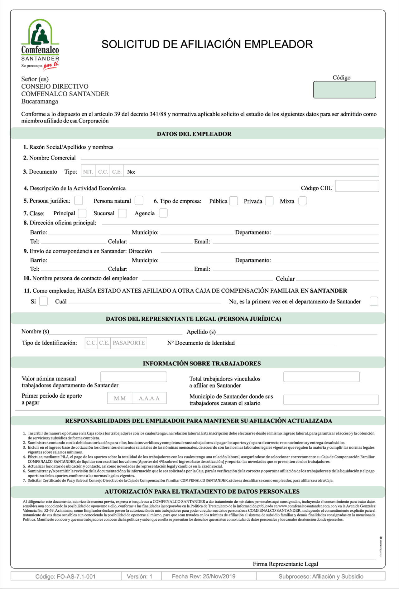 Formato afiliación caja de compensación - Docsity