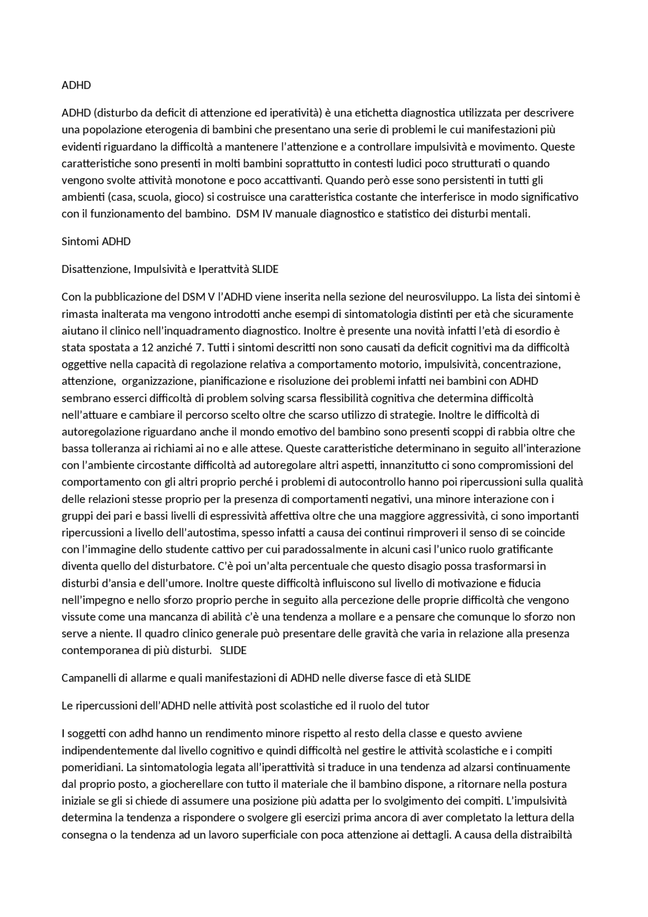 Disturbo Da Deficit Di Attenzione Iperattività Docsity