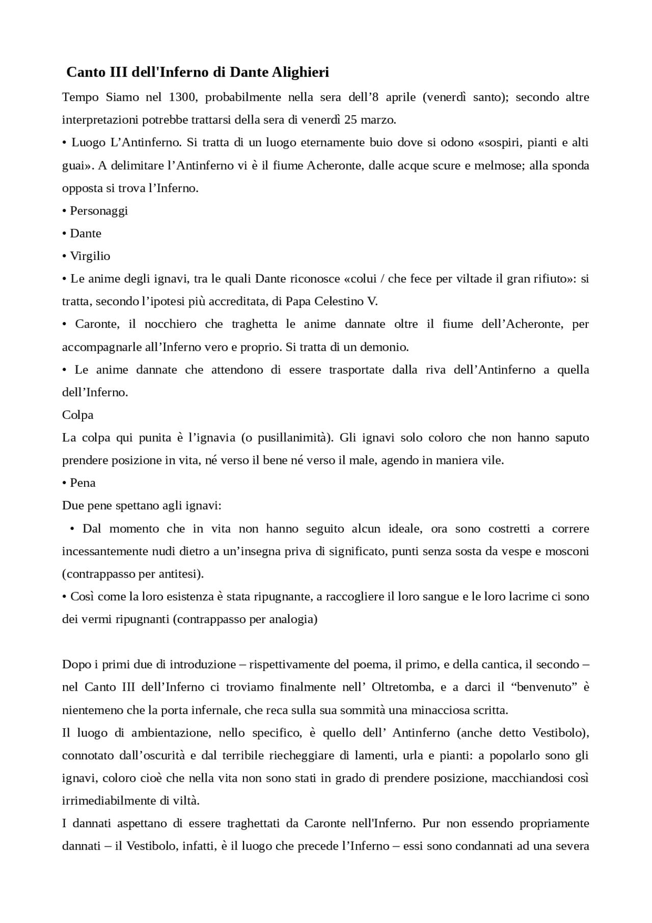 Dante, Inferno, canto III - Docsity