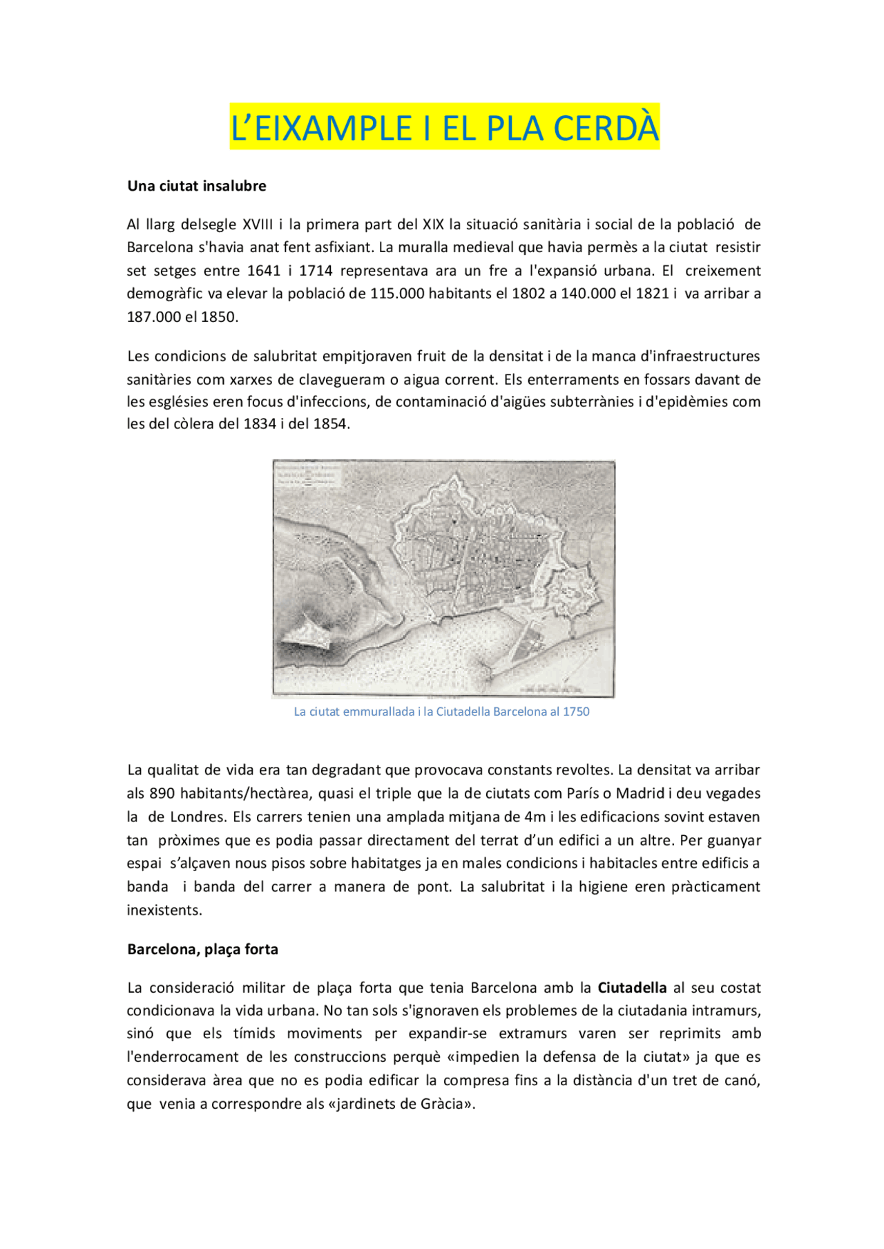 Eixample i Pla Cerdà - Docsity