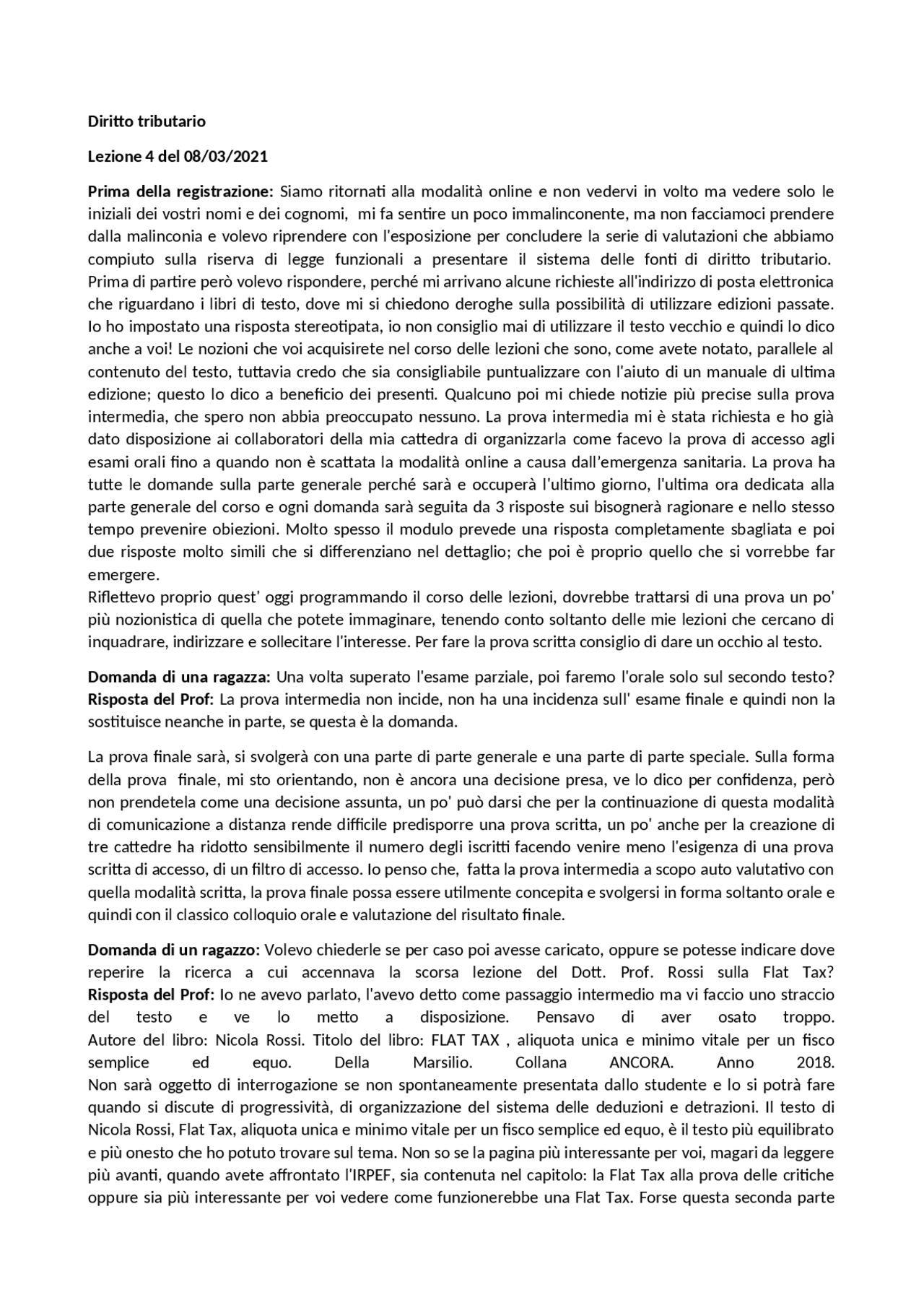 Sbobina Quarta Lezione Tributario Docsity